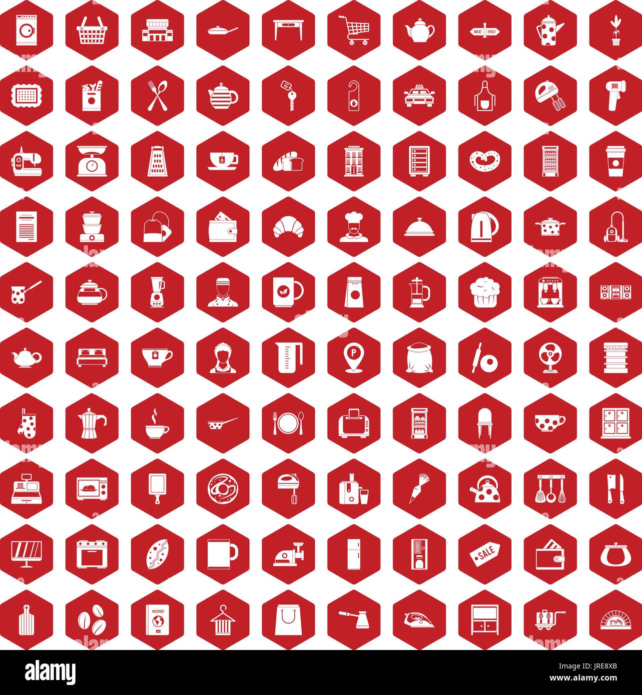100 kitchen utensils icons hexagon red Stock Vector Image & Art - Alamy