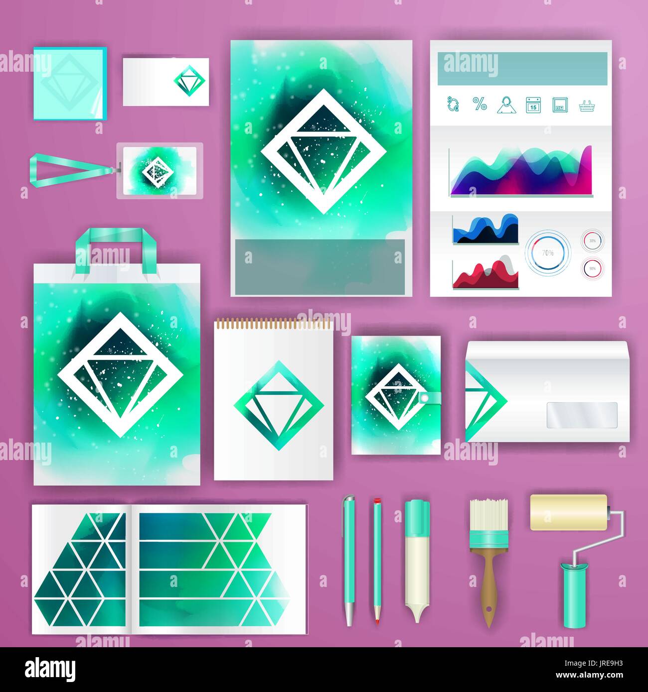 Corporate identity template with color elements. Vector company ...