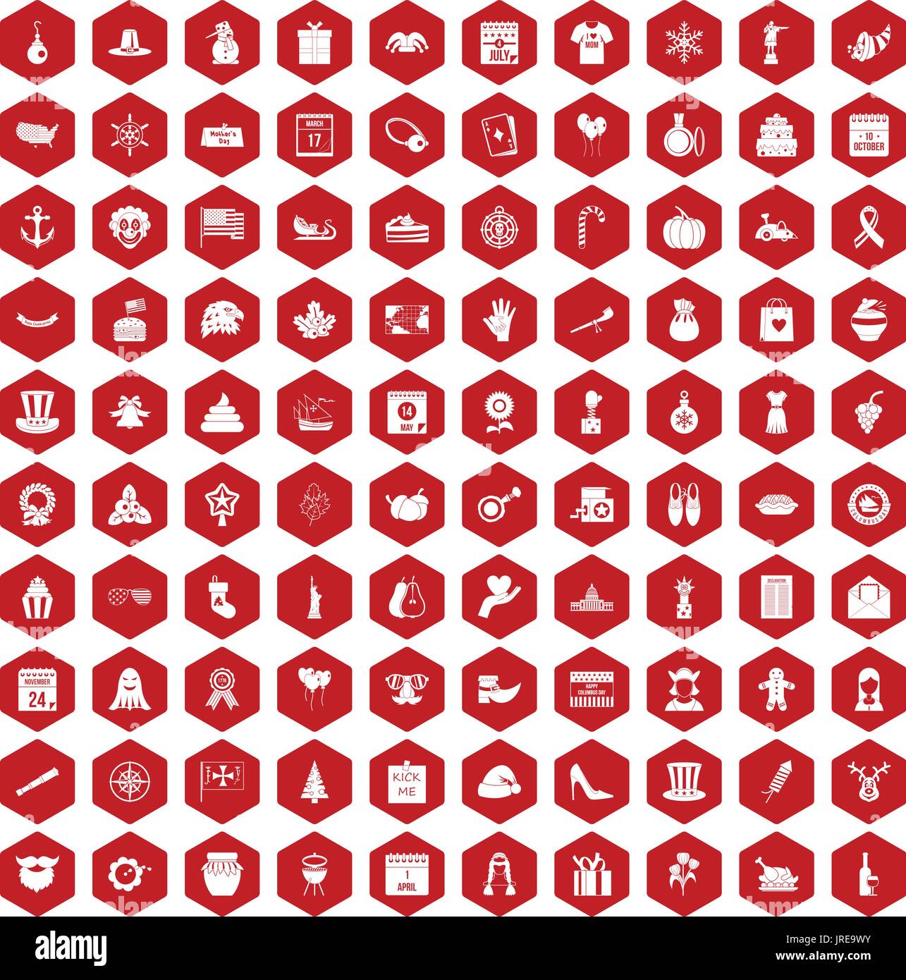 100 national holiday icons hexagon red Stock Vector Image & Art - Alamy