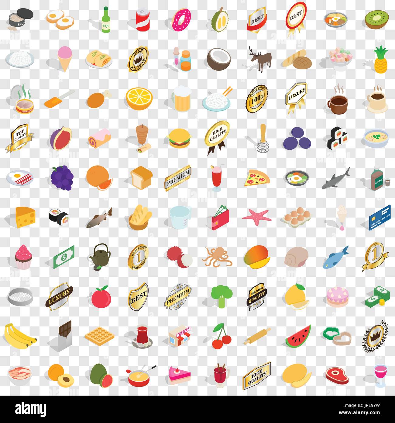 100 delicious icons set, isometric 3d style Stock Vector Image & Art ...