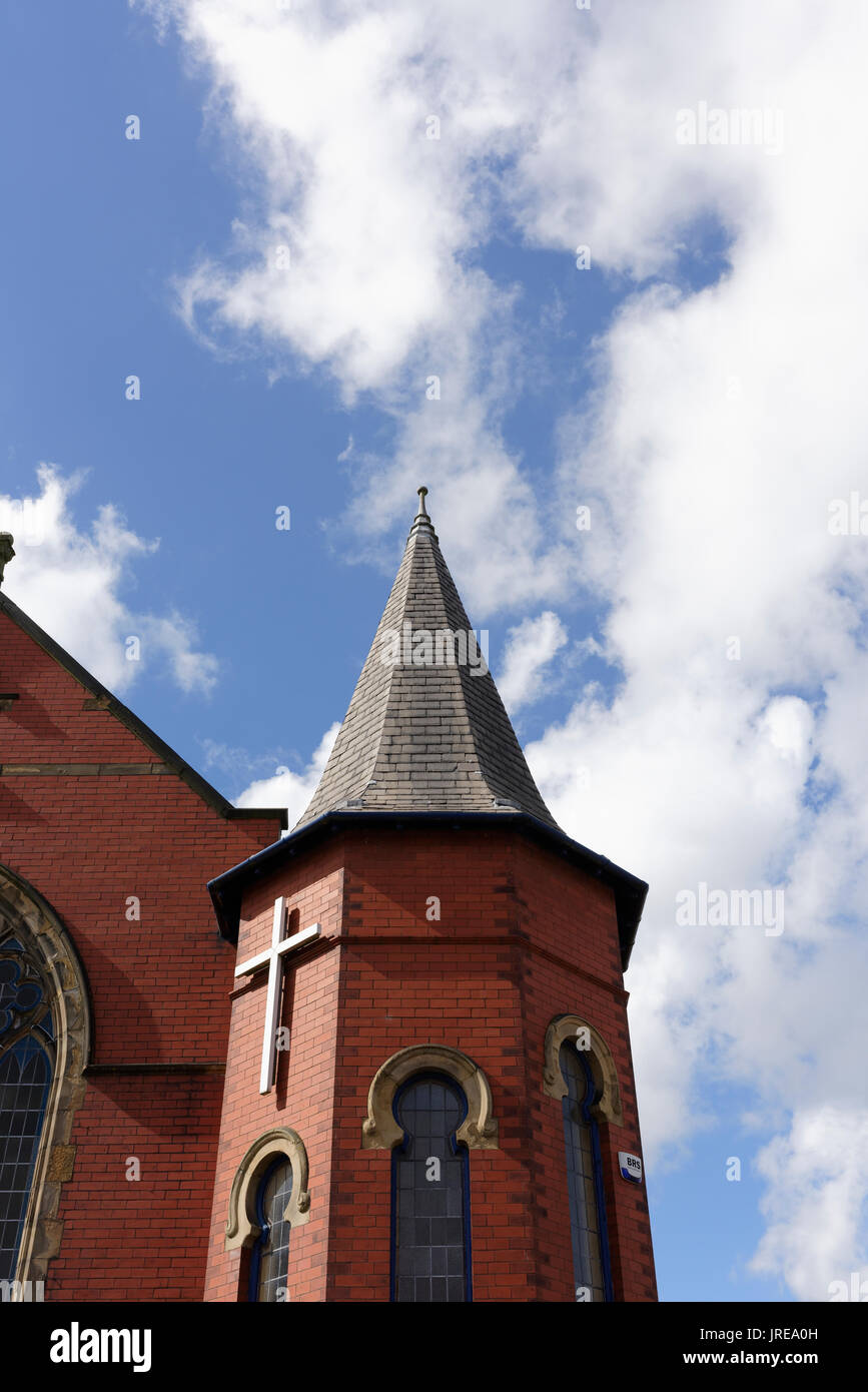Red brick turret with slates in whitefield bury lancashire uk Stock ...