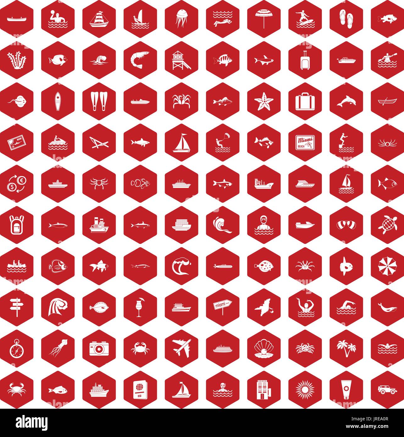 100 ocean icons hexagon red Stock Vector Image & Art - Alamy