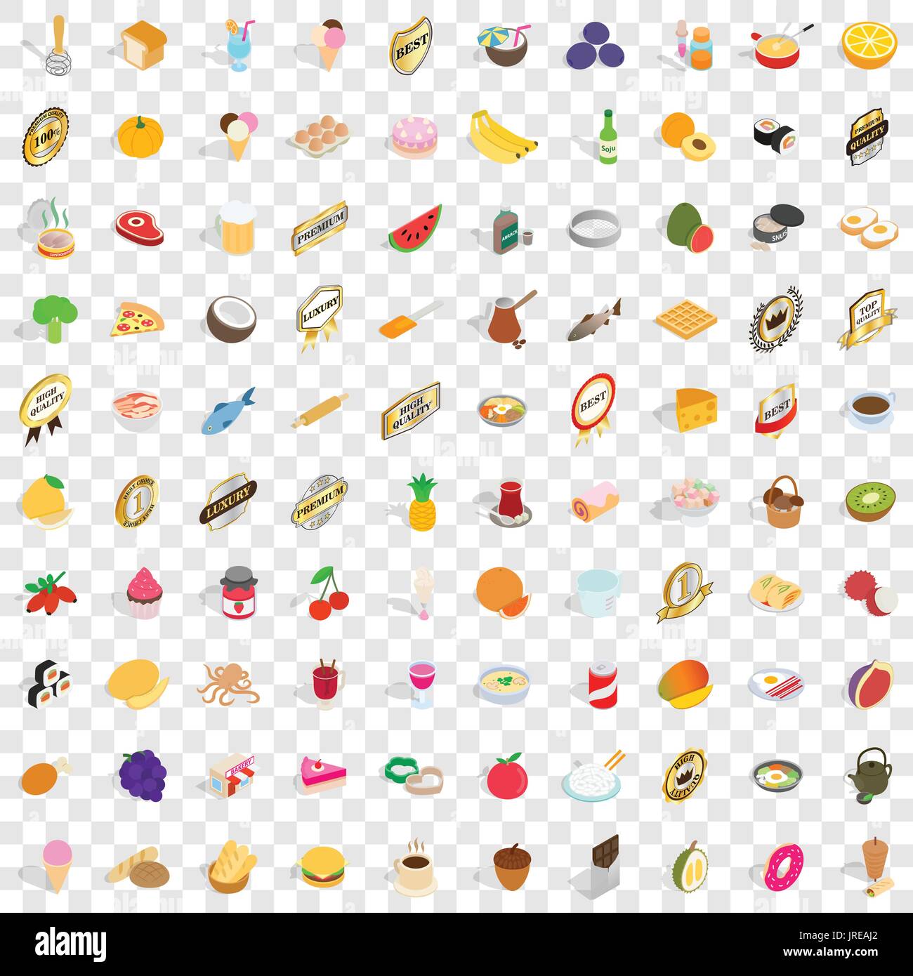 100 food and cooking icons set, isometric 3d style Stock Vector Image ...