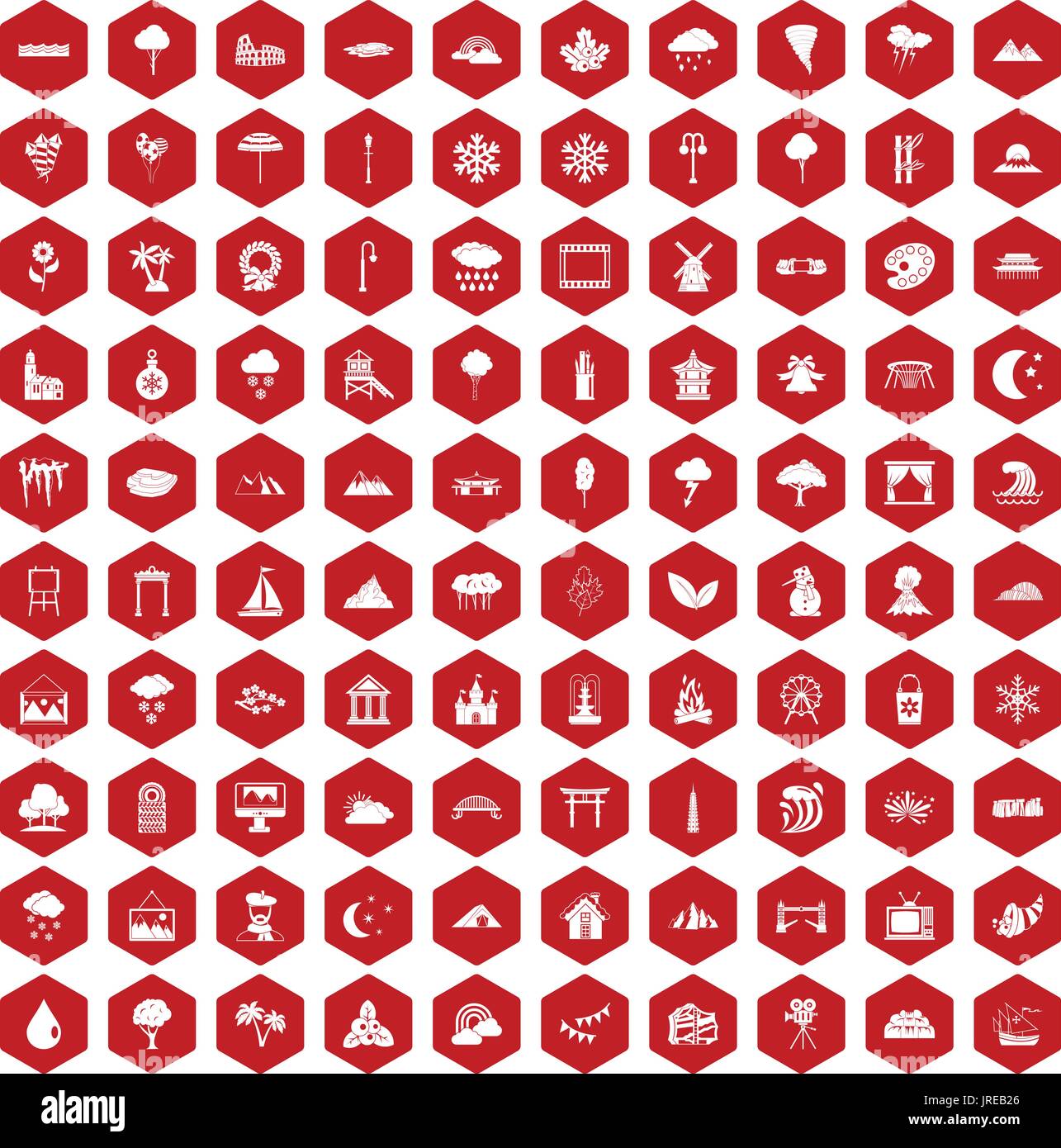 100 scenery icons hexagon red Stock Vector Image & Art - Alamy