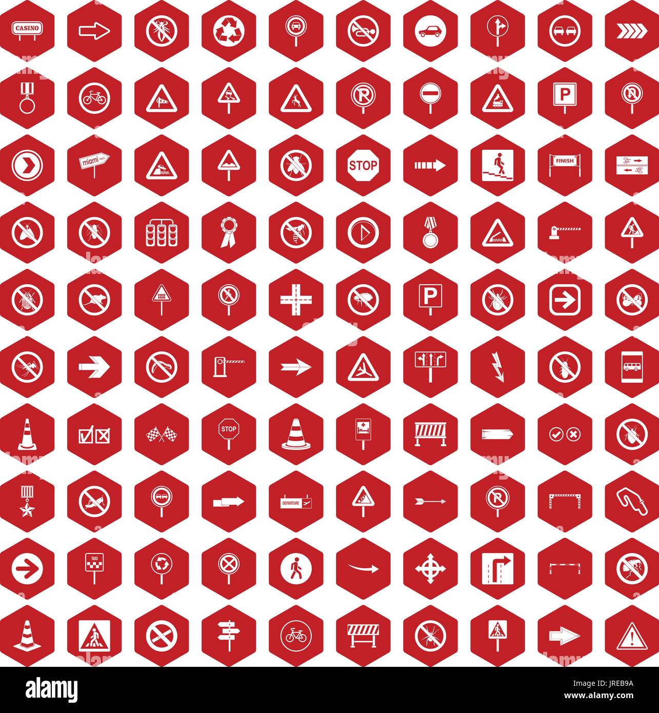 100 road signs icons hexagon red Stock Vector Image & Art - Alamy