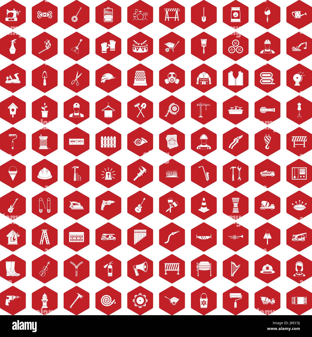 100 tools icons hexagon red Stock Vector Image & Art - Alamy
