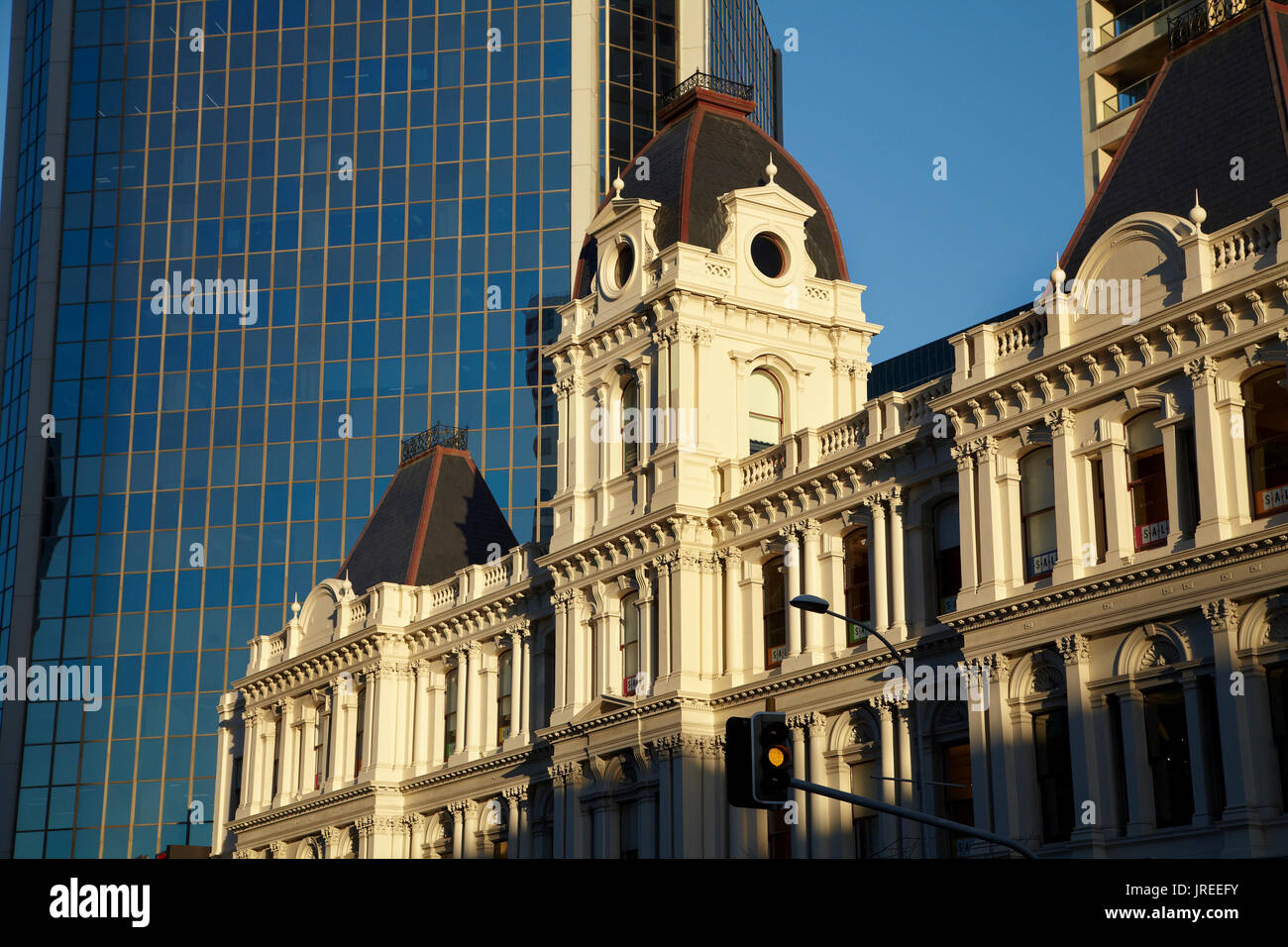 Historic Customhouse and modern glass building, Auckland, North Island ...