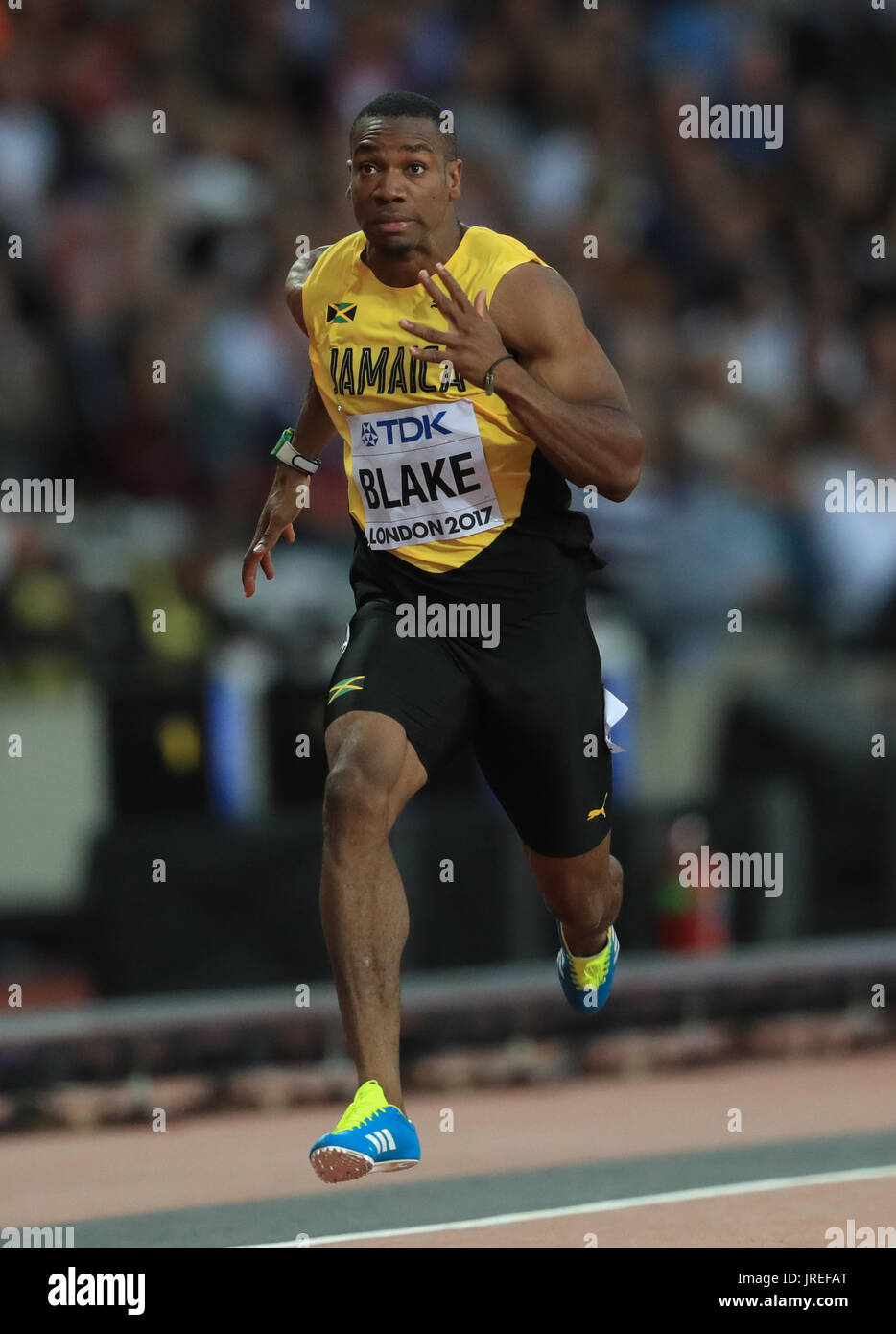 Jamaica's Yohan Blake takes second place in the 100m Men's heat two ...