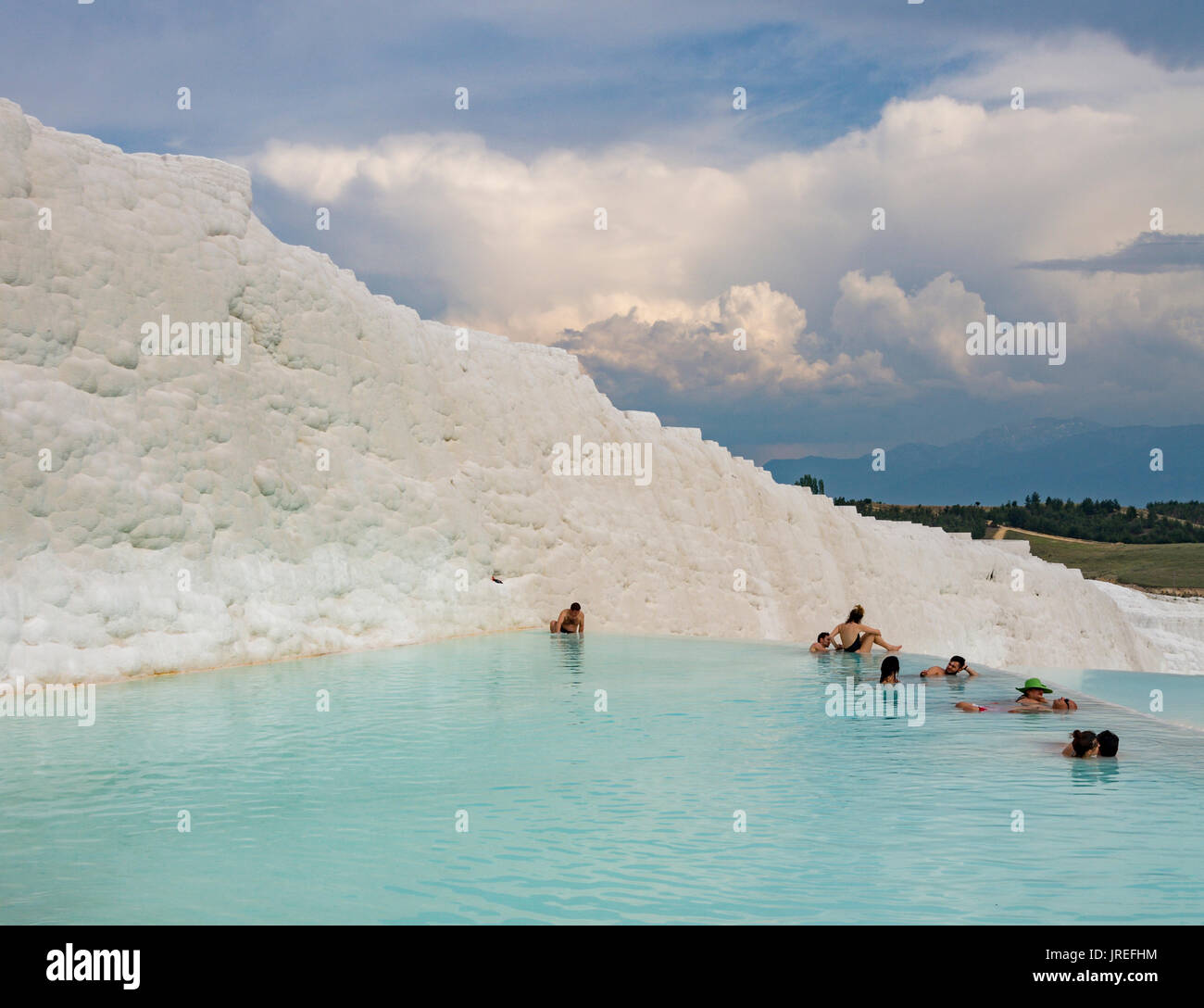 Travertine terrace formations in Pamukkale,Denizli, Turkey Stock Photo ...