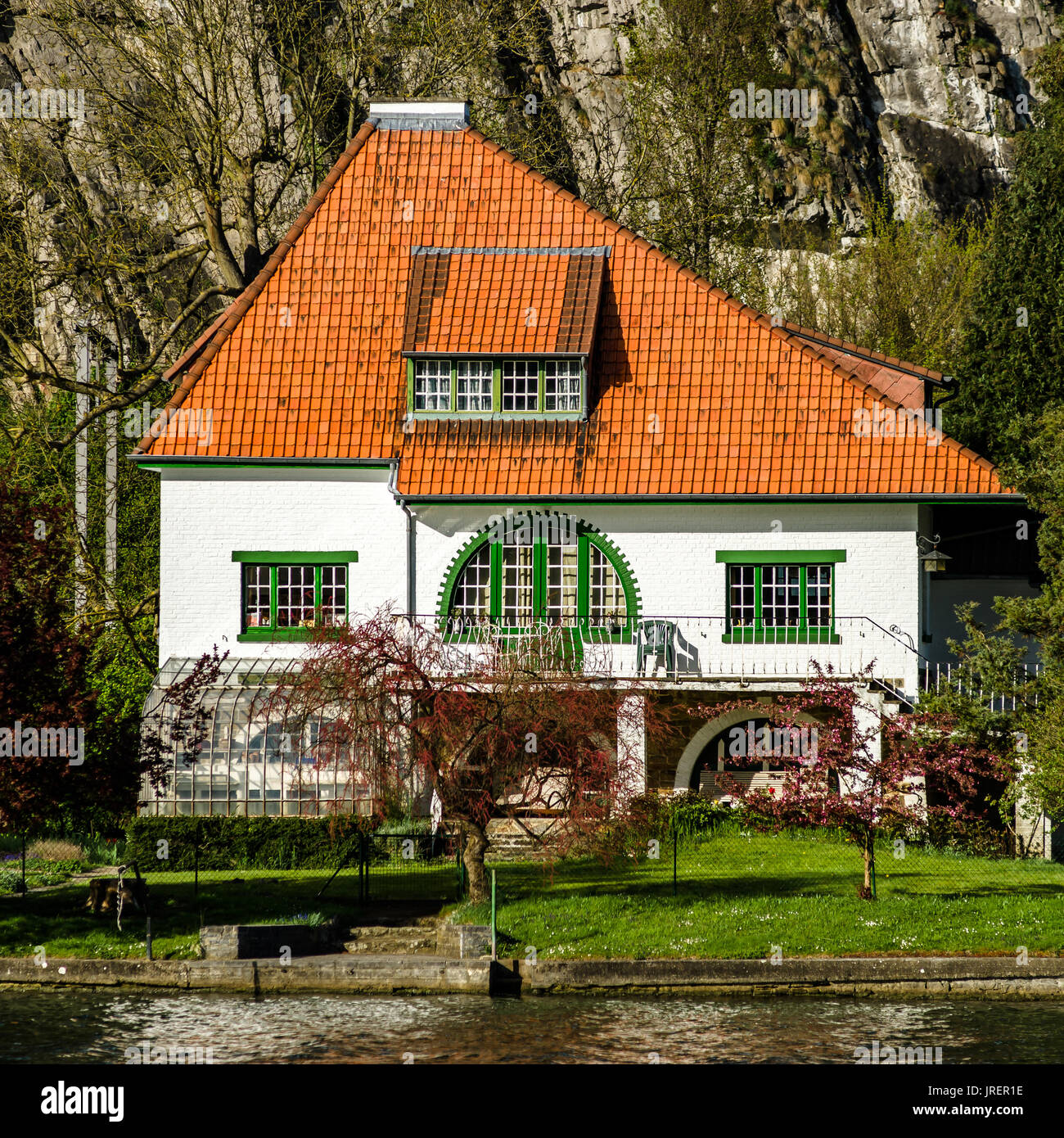 Beautiful old house with garden in Belgium, sunset time Stock Photo - Alamy