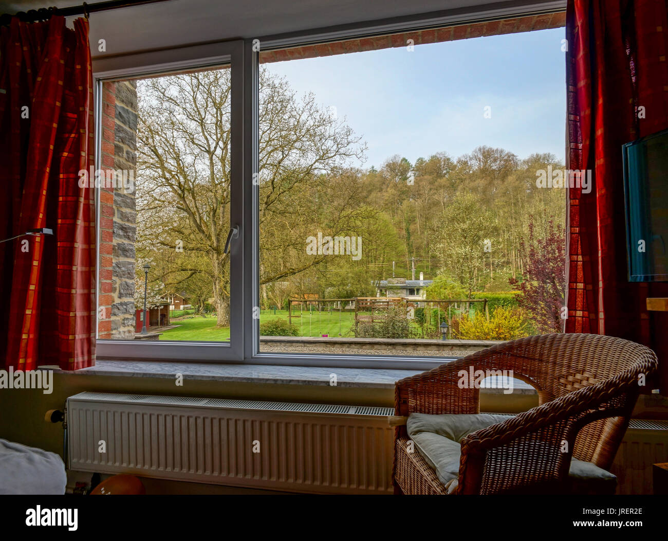 Big new pvc plastic window, view from the inside to the garden ...