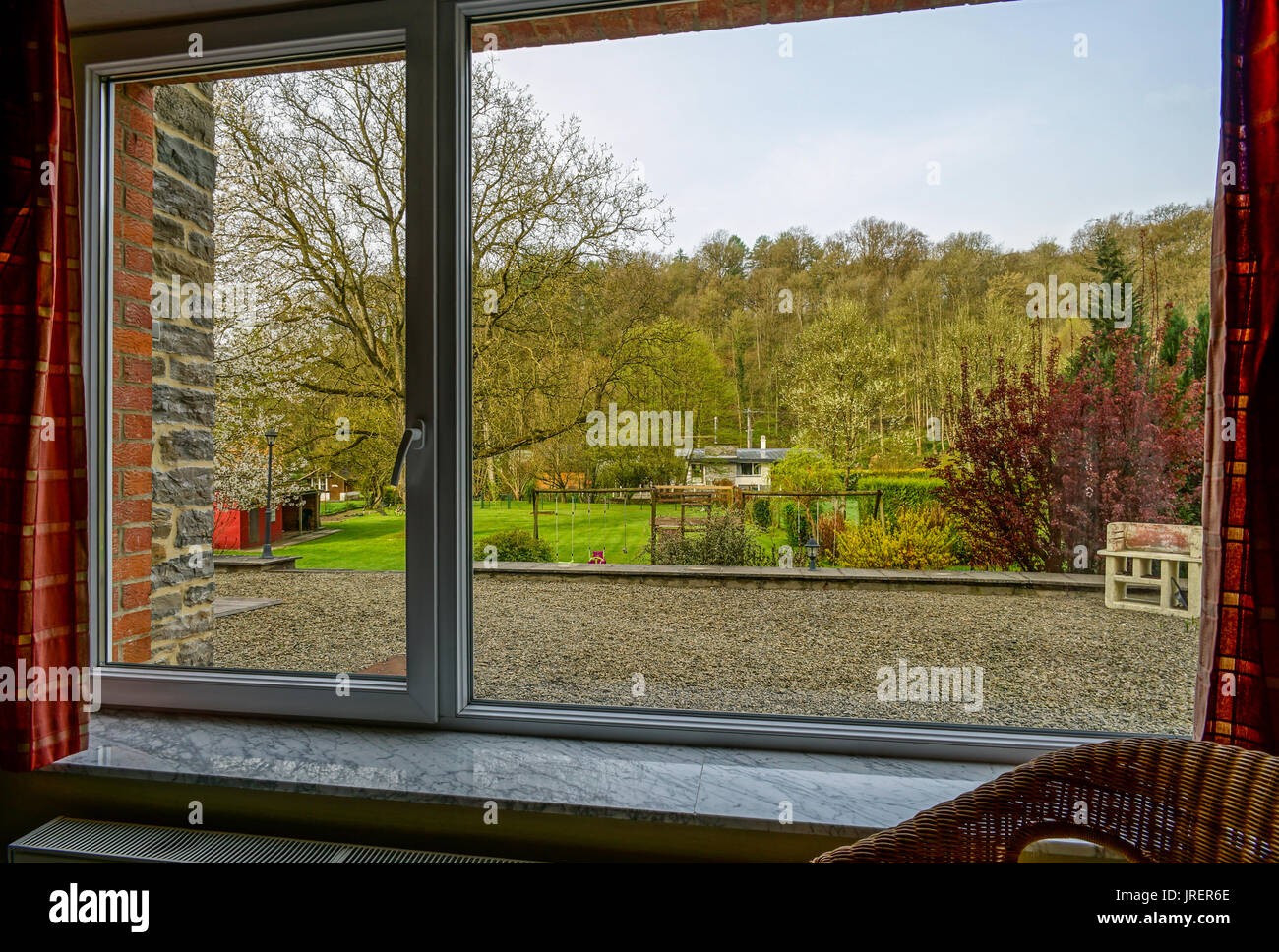 Big new pvc plastic window, view from the inside to the garden ...