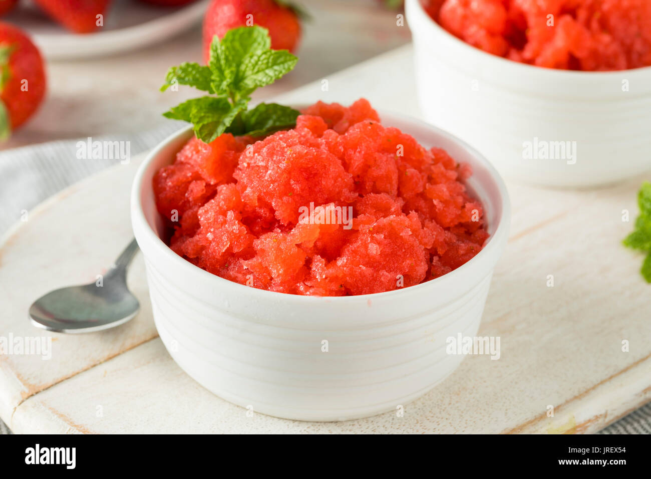 Homemade Italian Strawberry Granita Ice Cream with Mint Stock Photo - Alamy