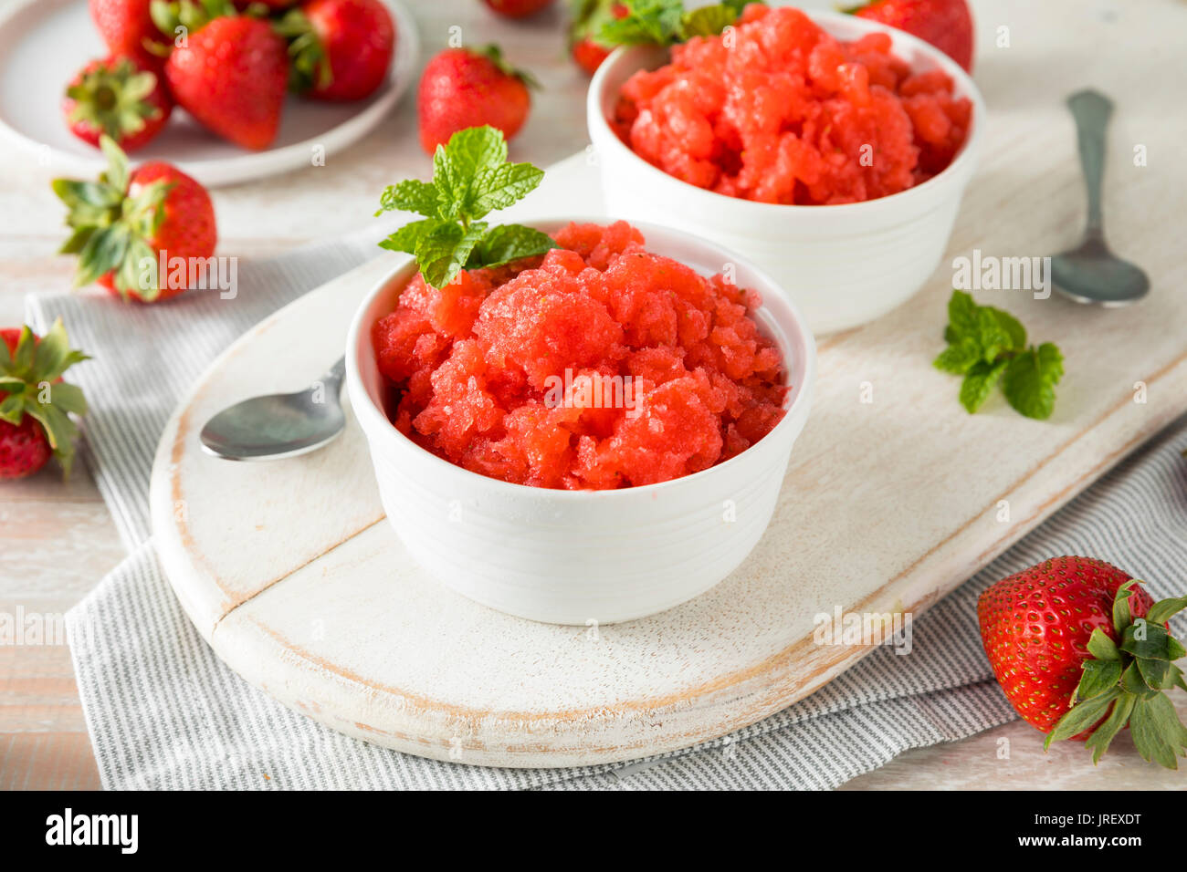 Homemade Italian Strawberry Granita Ice Cream with Mint Stock Photo - Alamy