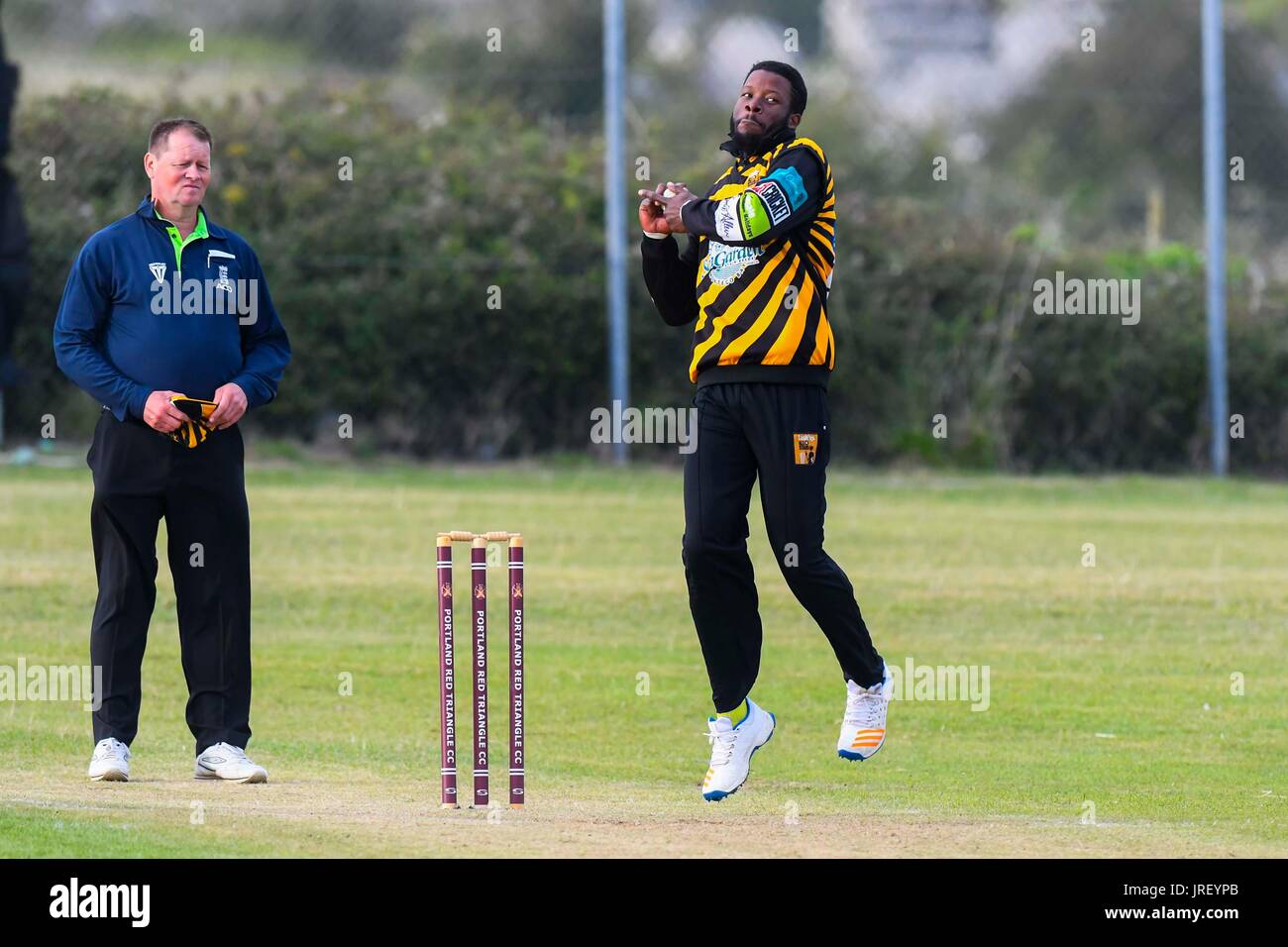 Easton, Portland, Dorset, UK. 4th August 2017. West Indies Kirk Edwards ...