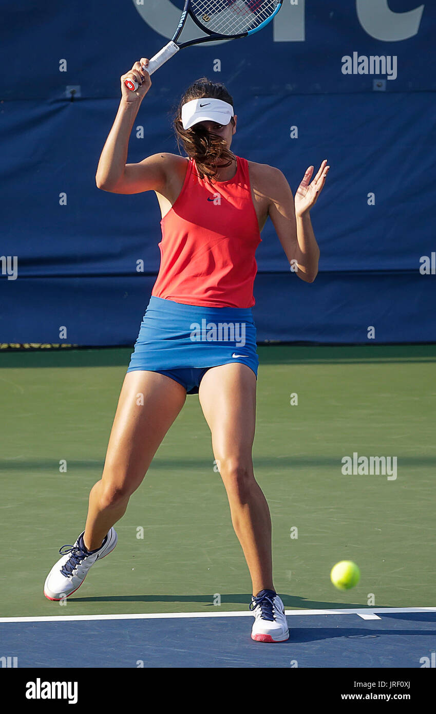 Washington DC, USA. August 4, 2017: Oceane Dodin's (FRA) hair gets in ...