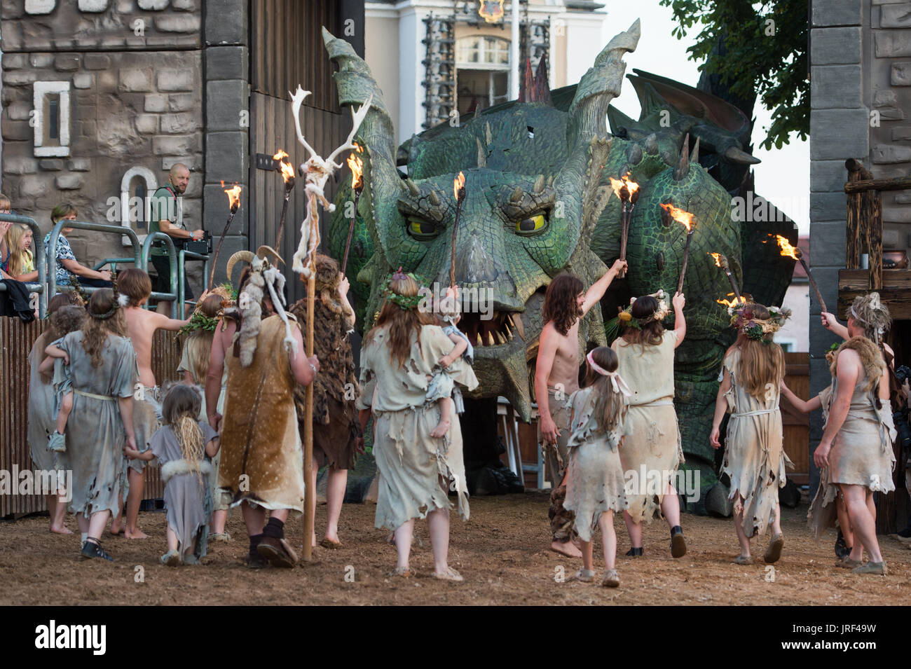 Scene of the folk play "The Dragon Sting" during the general rehearsal ...