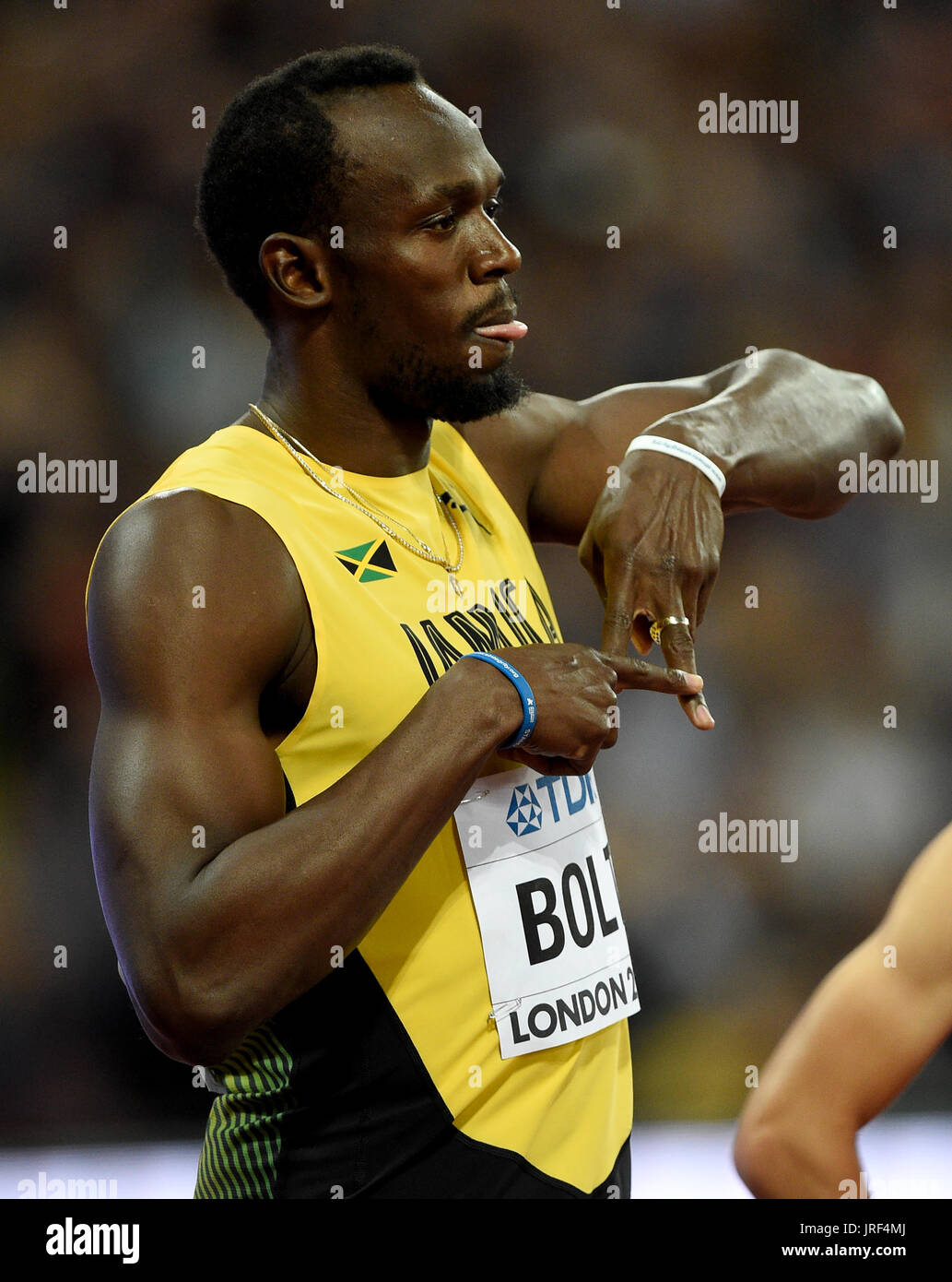London, Great Britain. 04th Aug, 2017. Usain Bolt from Jamaica does an ...