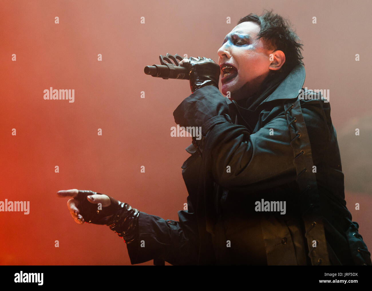Marilyn Manson, singer of American band "Marilyn Manson", performing on ...