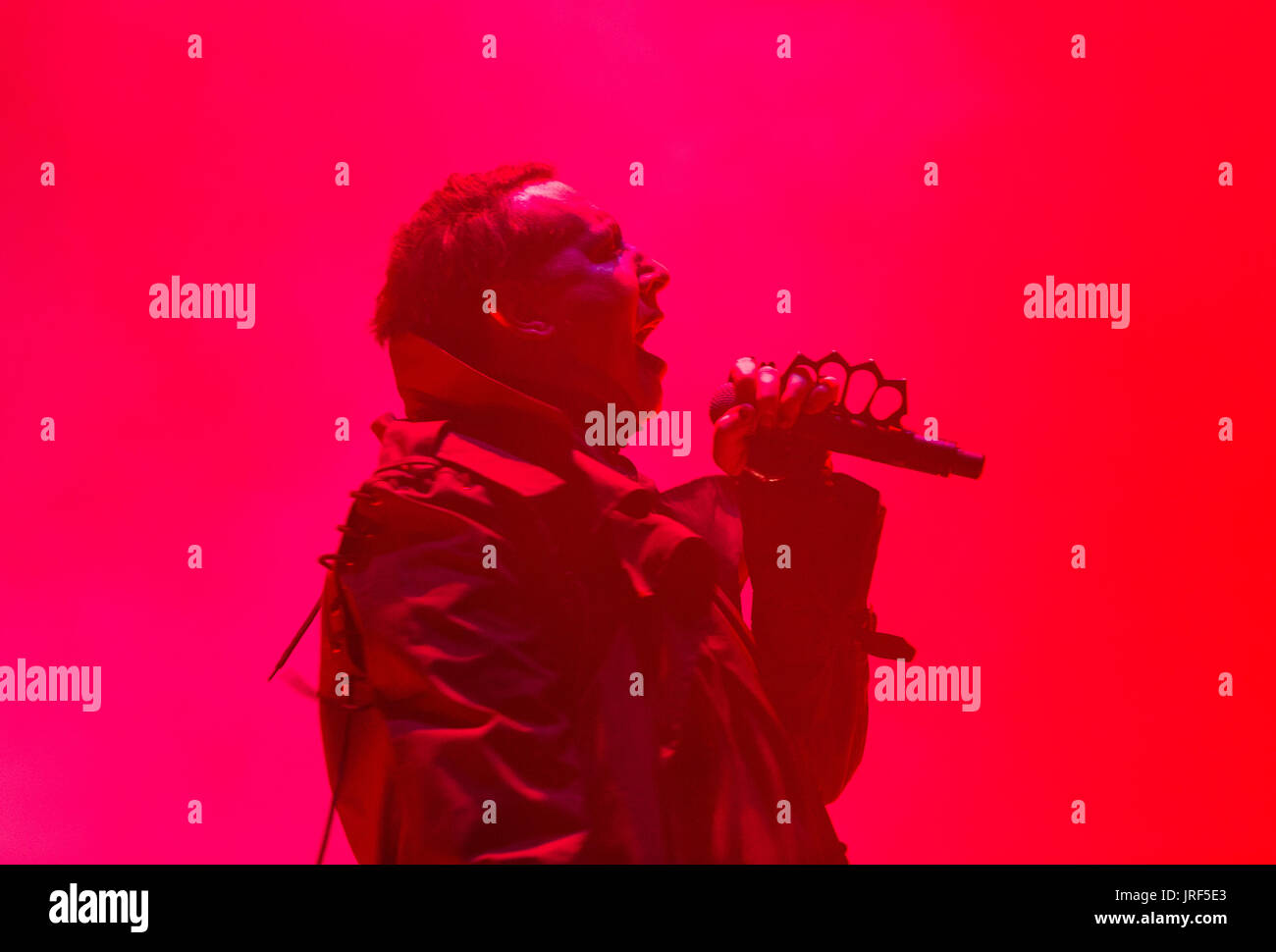 Marilyn Manson, singer of American band "Marilyn Manson", performing on ...