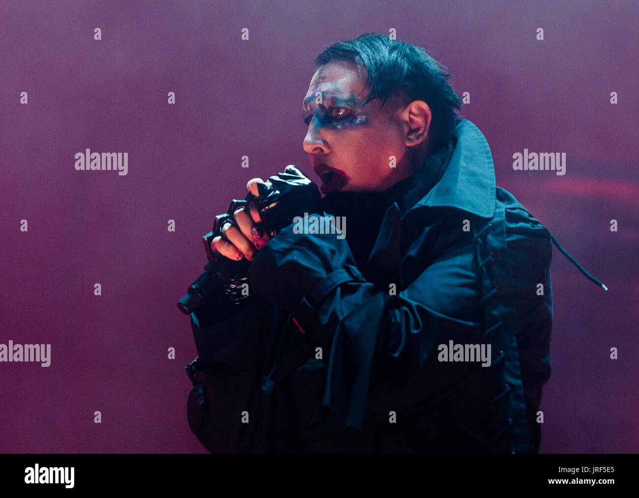 Marilyn Manson, singer of American band "Marilyn Manson", performing on ...