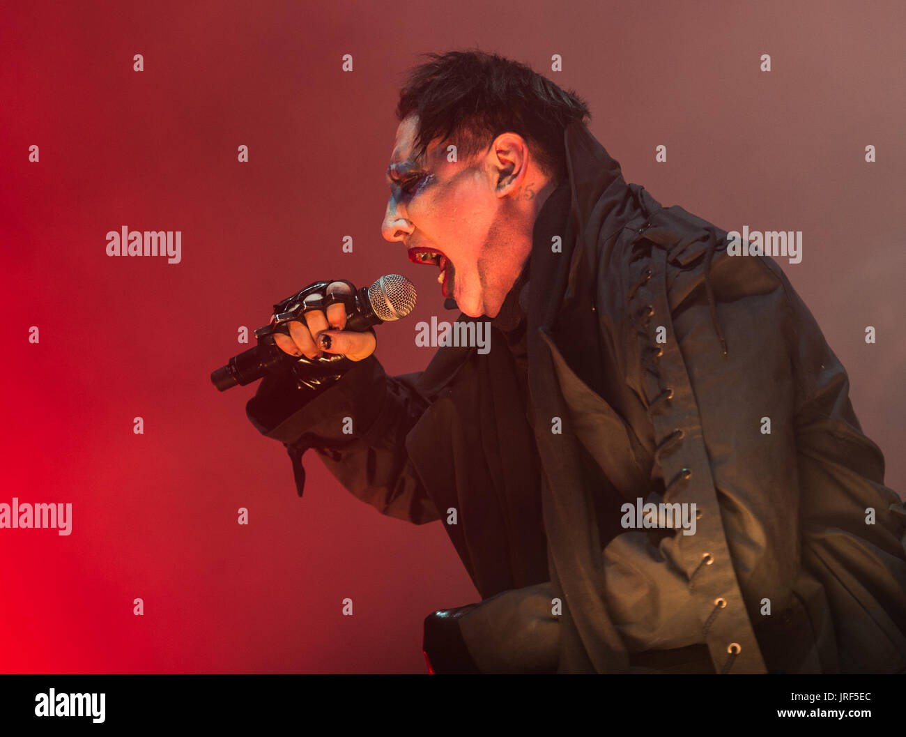 Marilyn Manson, singer of American band "Marilyn Manson", performing on ...