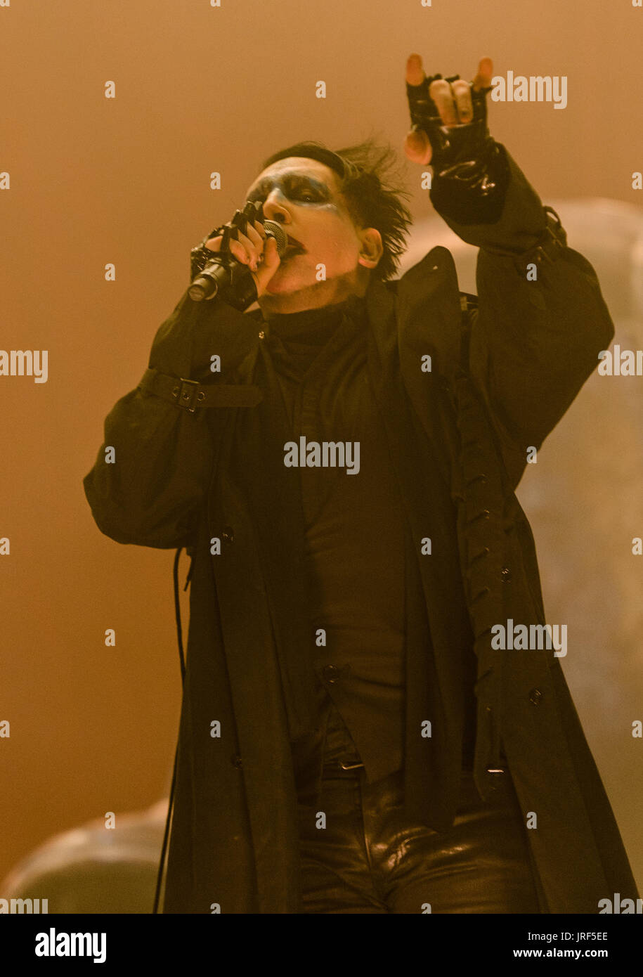 Marilyn Manson, singer of American band "Marilyn Manson", performing on ...