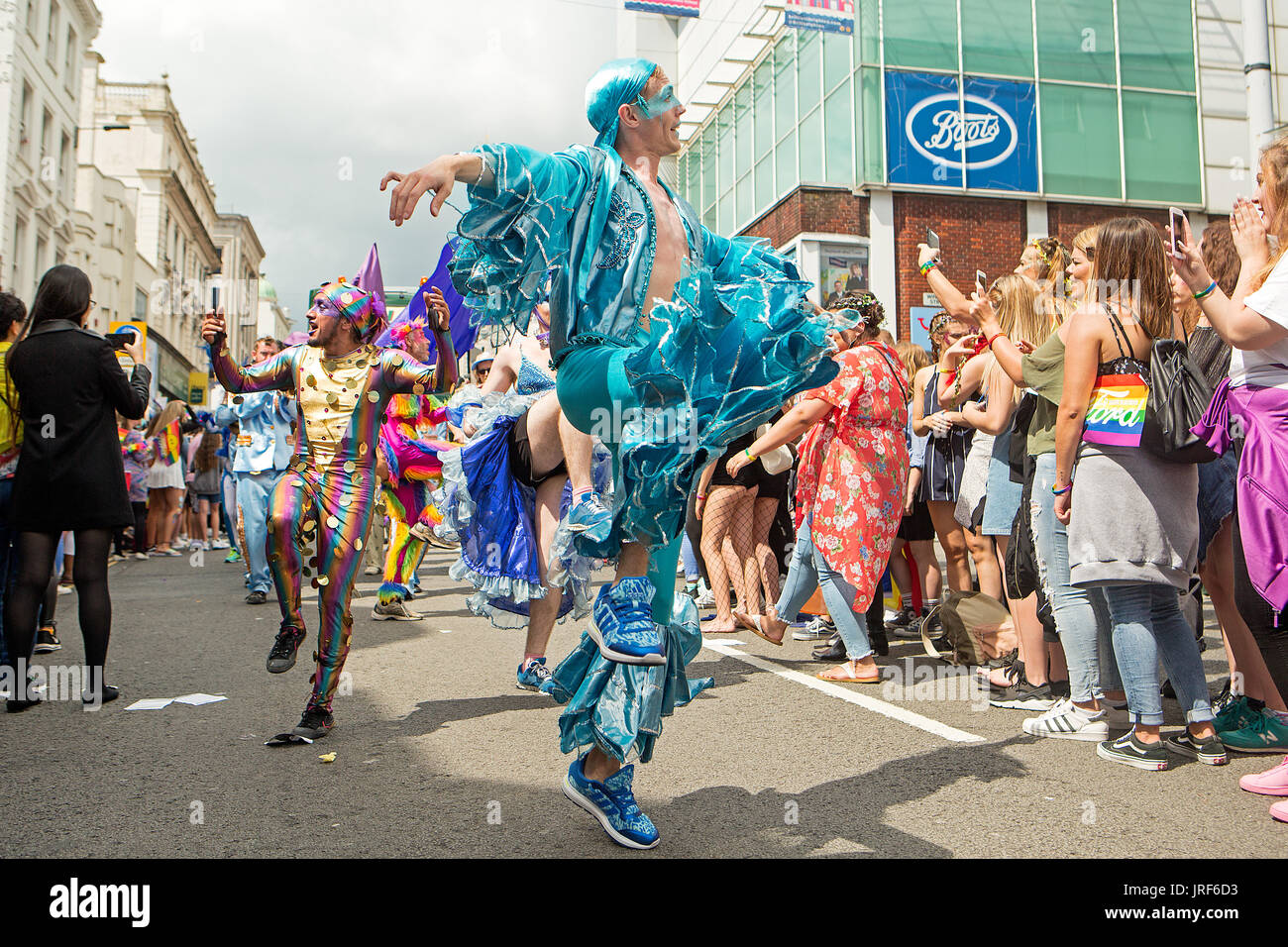 This is the Brighton Pride 2017 Parade. A carnival atmosphere promoting ...