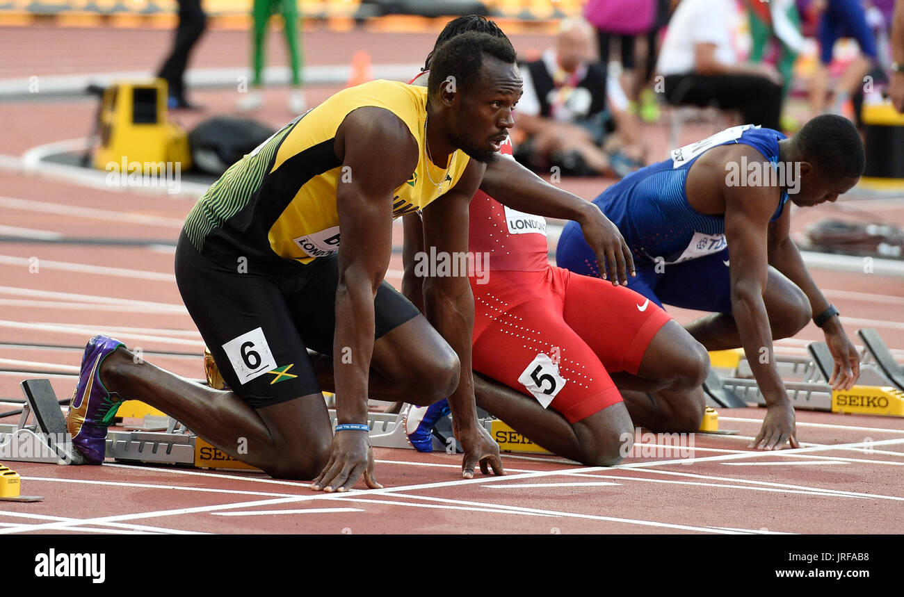 London, Great Britain. 5th Aug, 2017. Jamaican sprinter Usain Bolt (L ...
