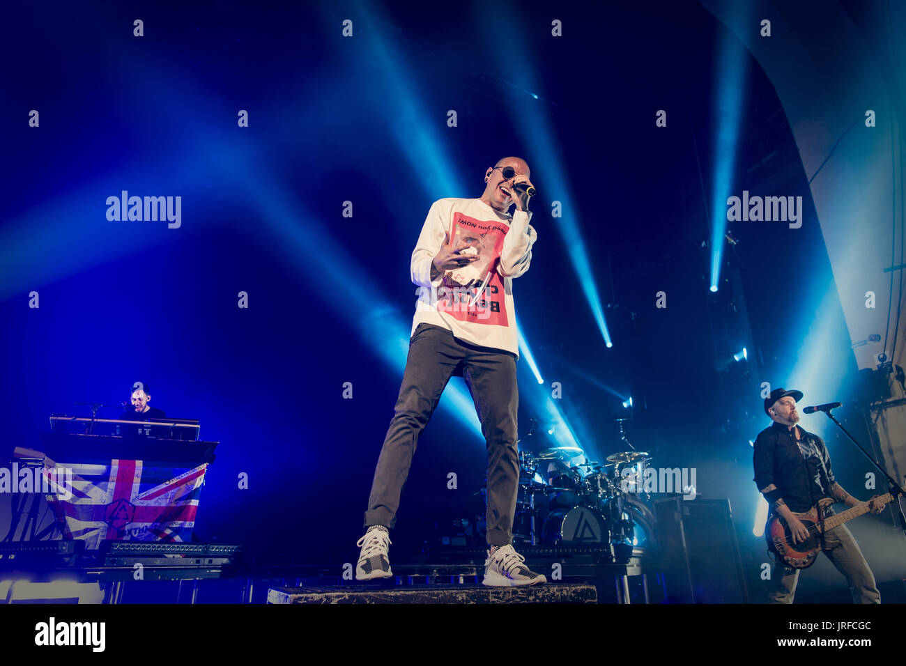 Linkin park perform live on stage at the brixton academy hi-res stock ...