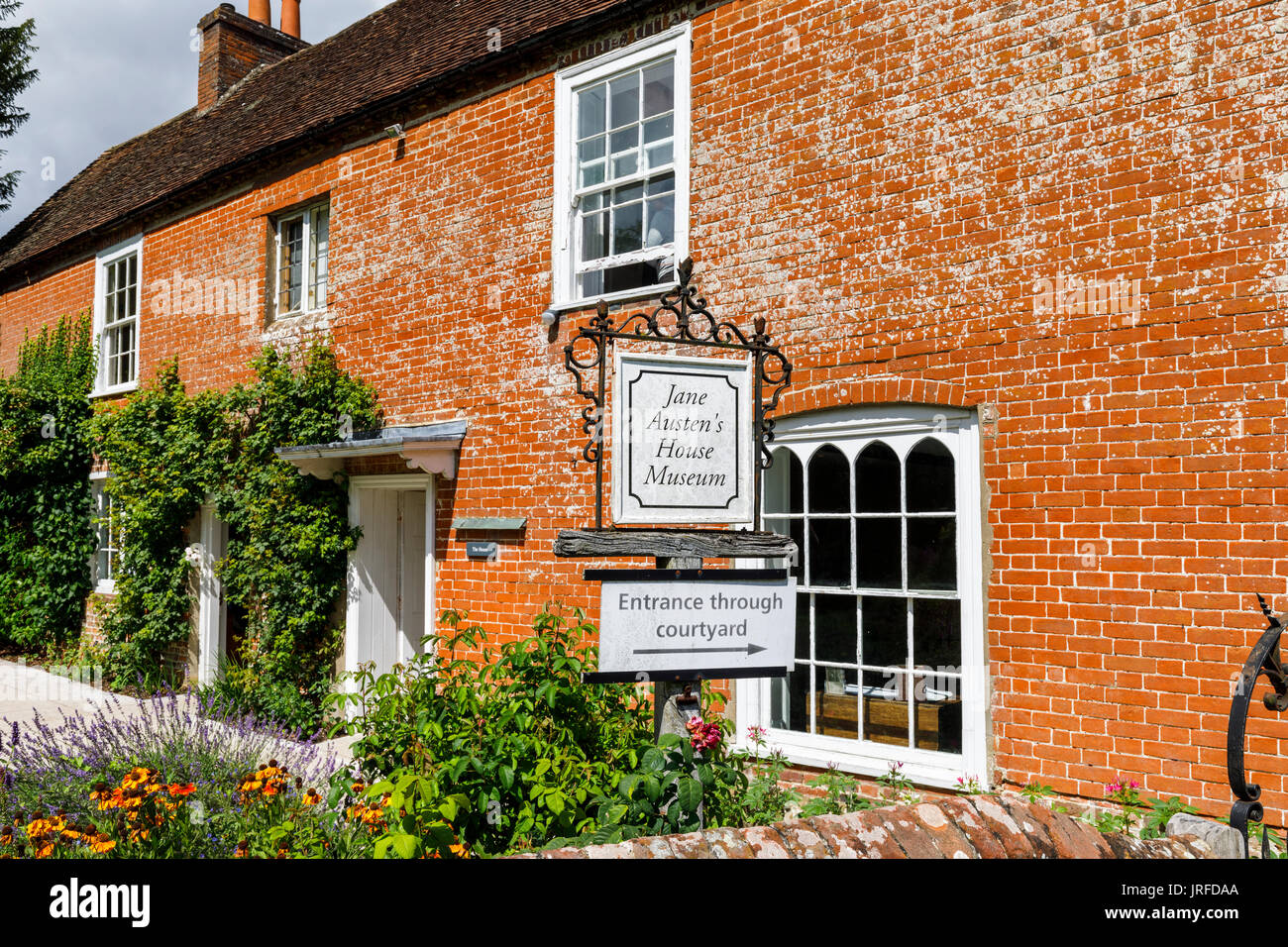 Sign at the entrance to Jane Austen's House Museum in the village of ...
