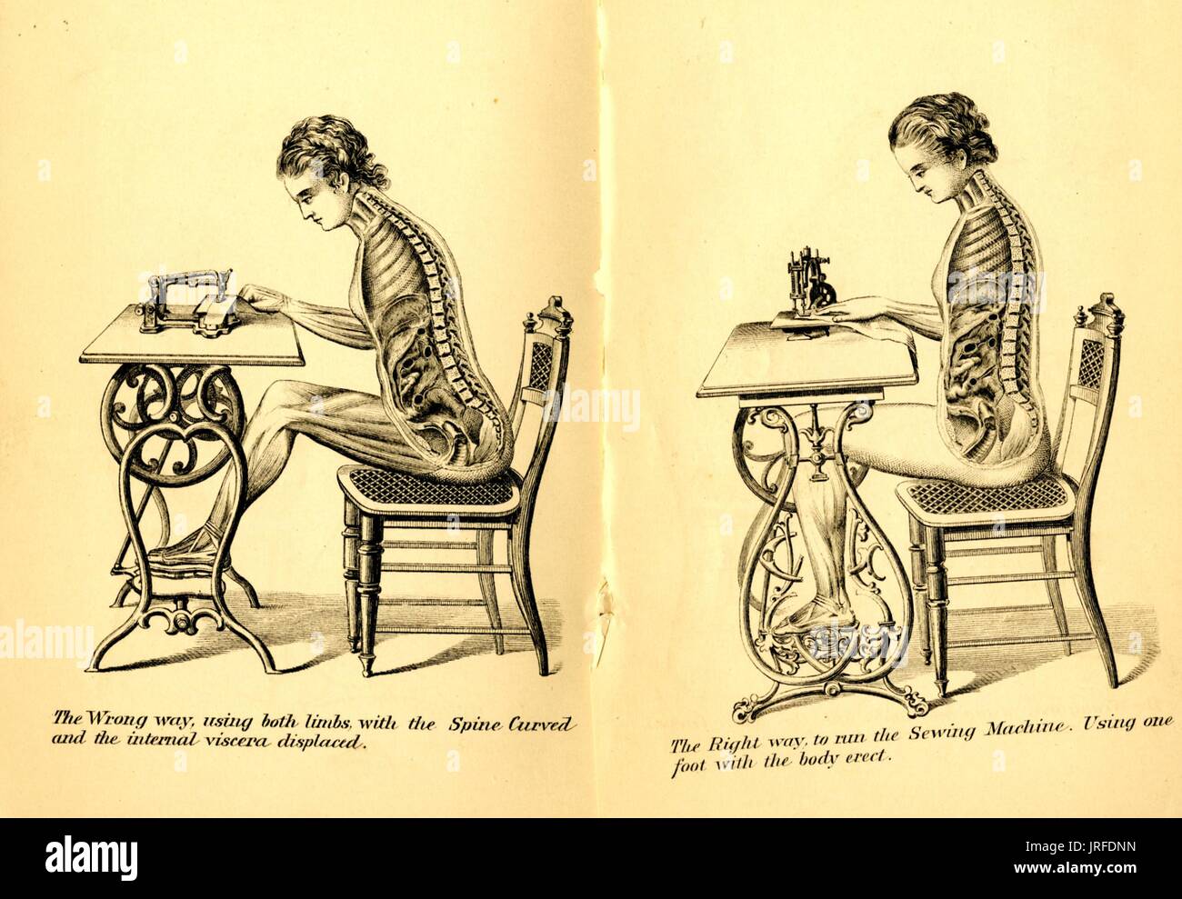 Posture book, showing an illustration of a woman sitting at a chair and ...