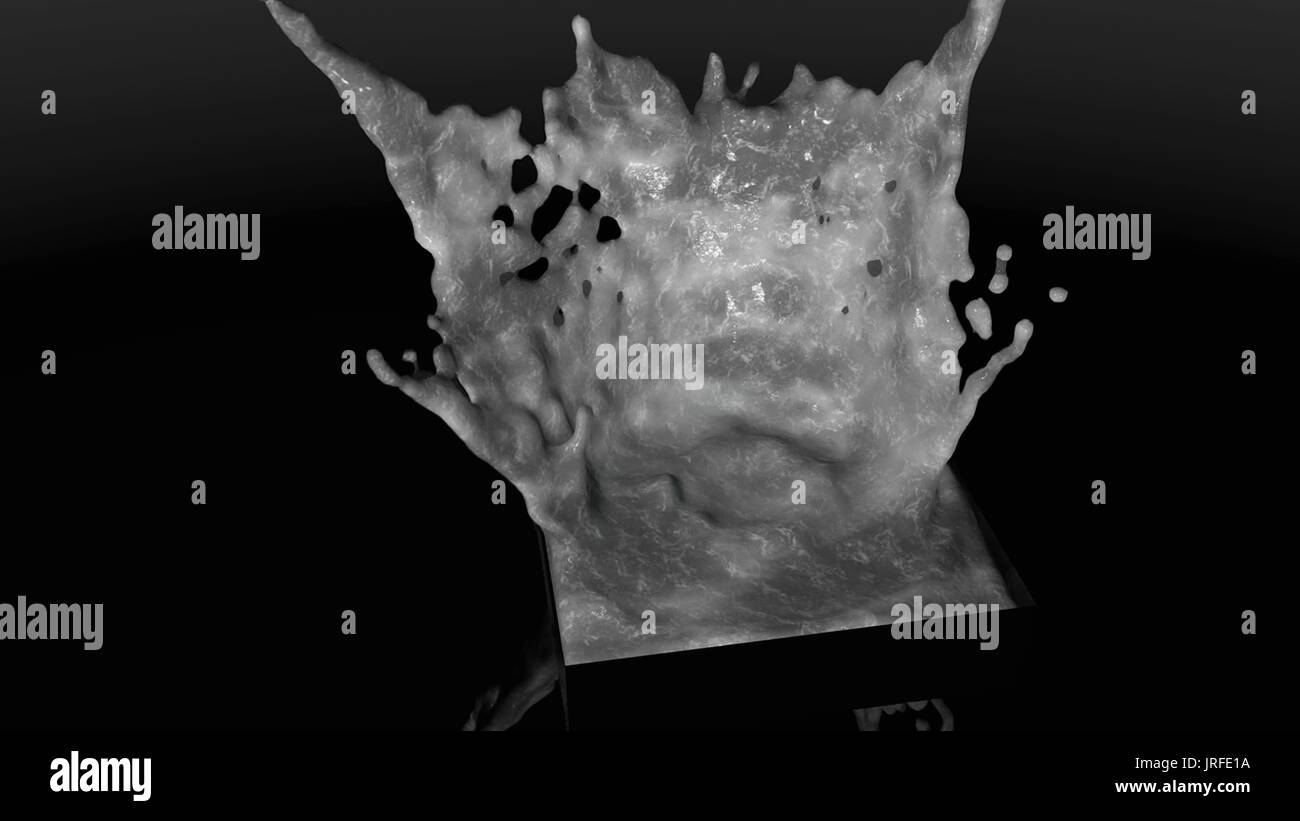 Splash of gray water from the box. Black background. 3d render Stock ...