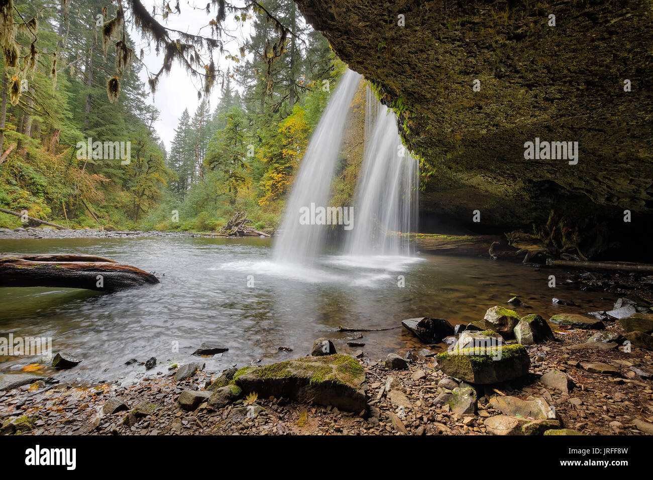 Under the Upper Butte Creek Falls cavern in Marion County Oregon in ...