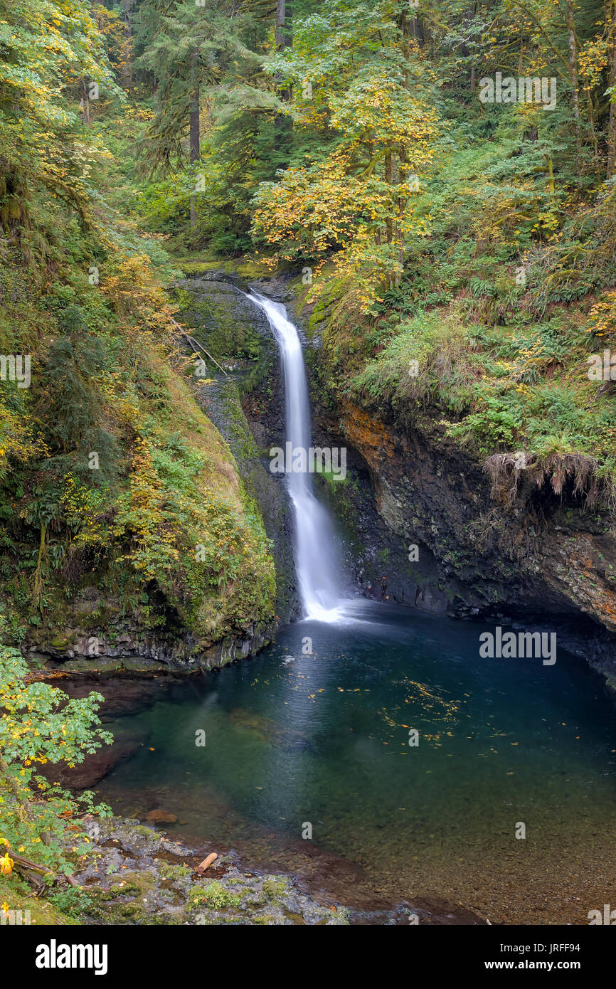 Lower Butte Creek Falls plunging into a blue pool of water in Marion ...