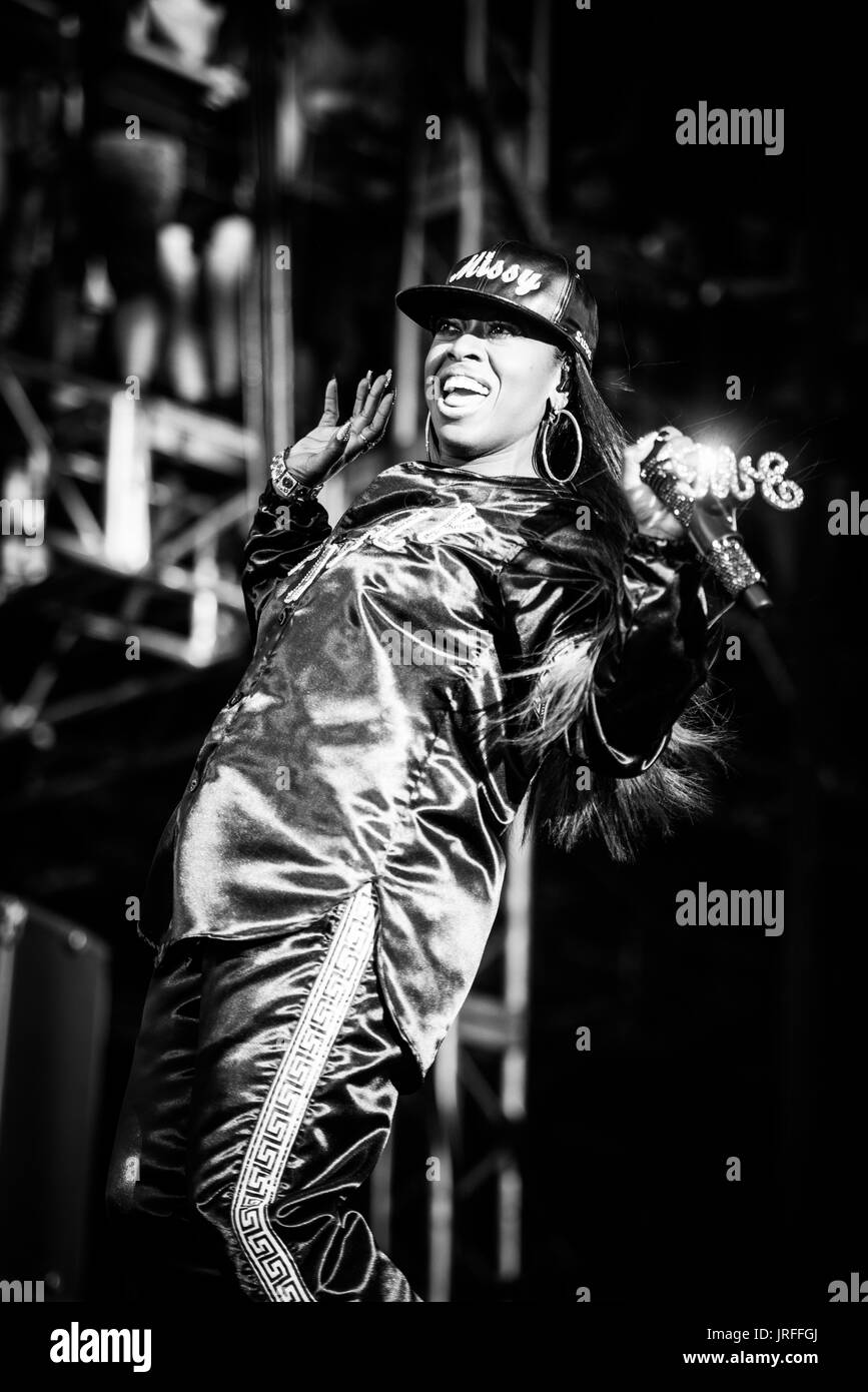 Missy Elliott performing at a music festival in British Columbia Canada ...