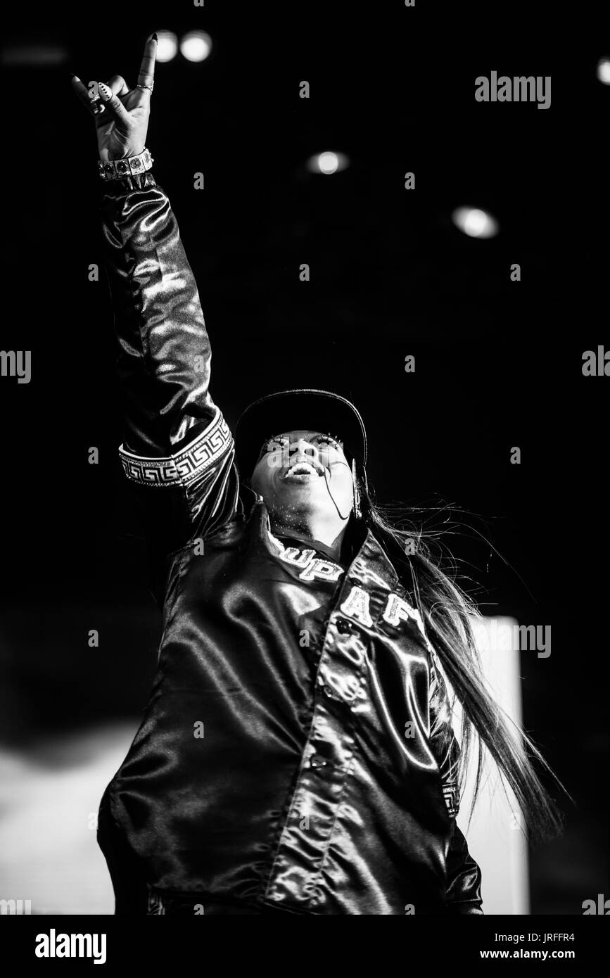Missy Elliott performing at a music festival in British Columbia Canada ...