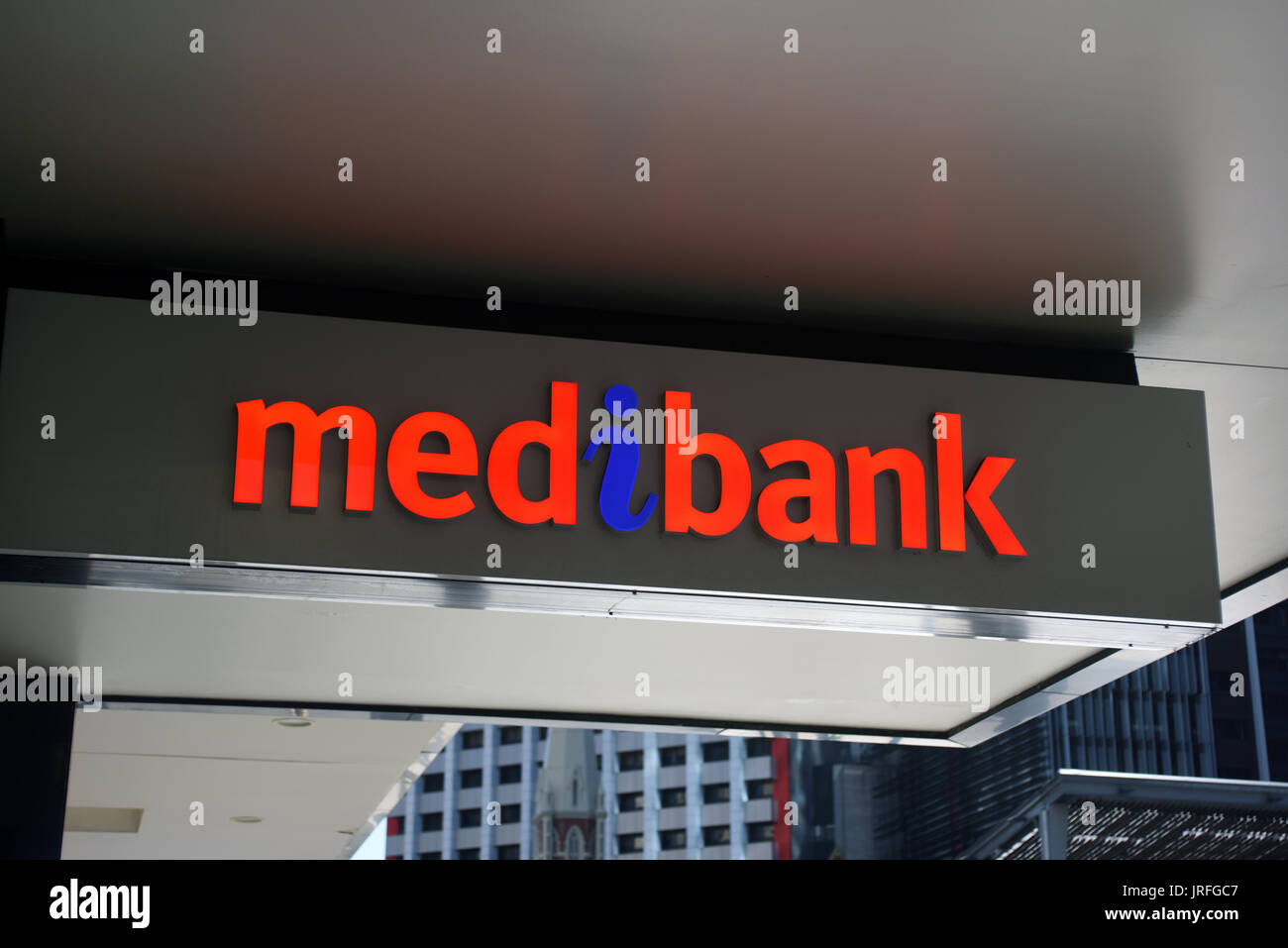 Brisbane, Australia: Illuminated Medibank sign on awning in Albert ...