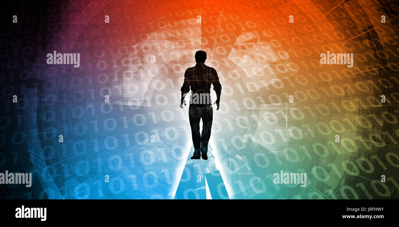 Empowered by Technology with Man Standing in Digital Portal Stock Photo ...