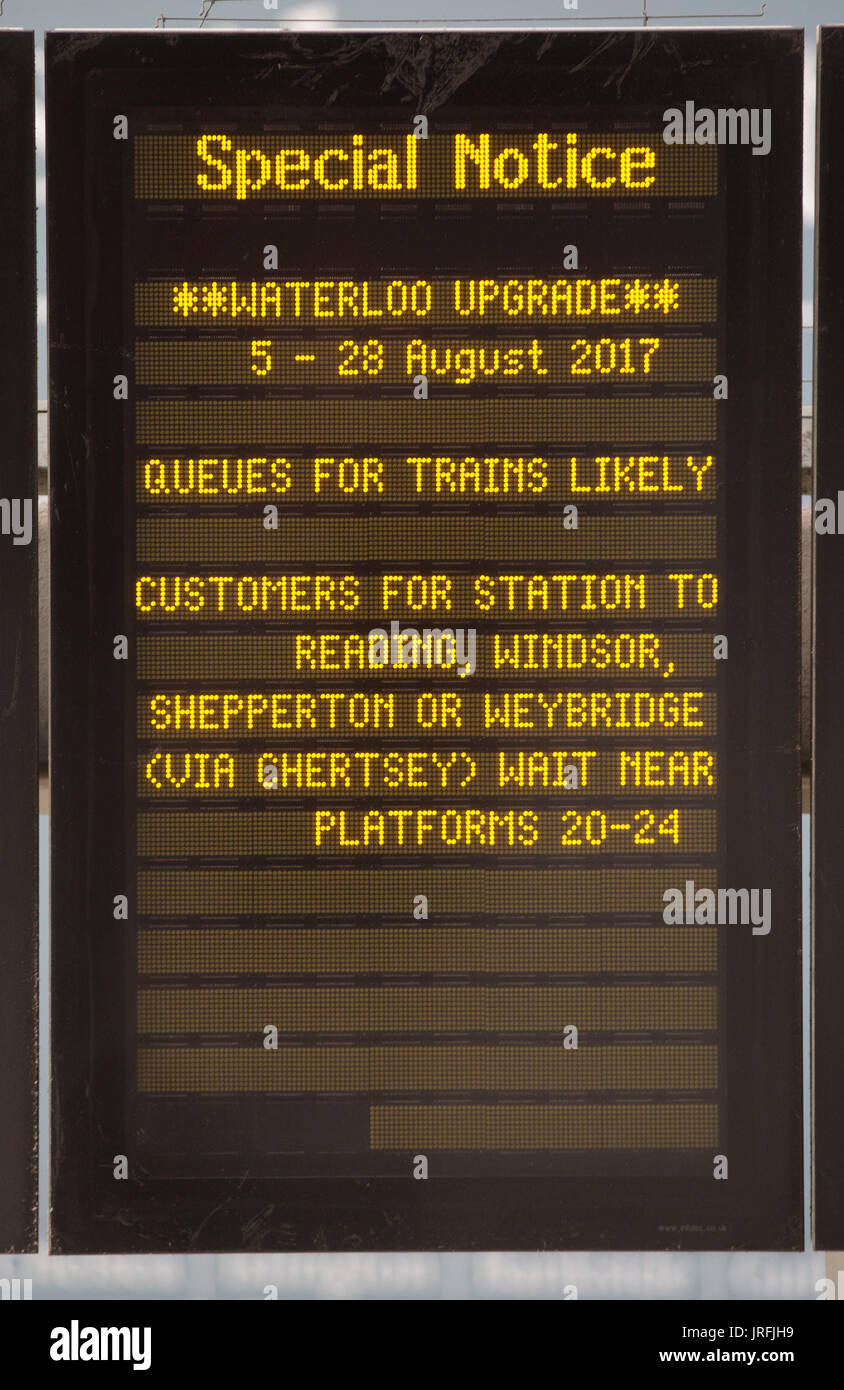 A sign on display as engineering work begins at London Waterloo railway ...
