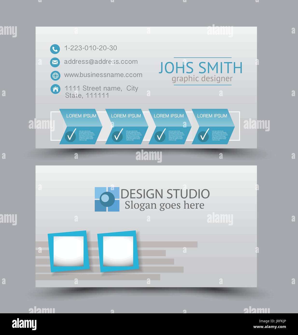 Business card design set template for company corporate style. Blue ...