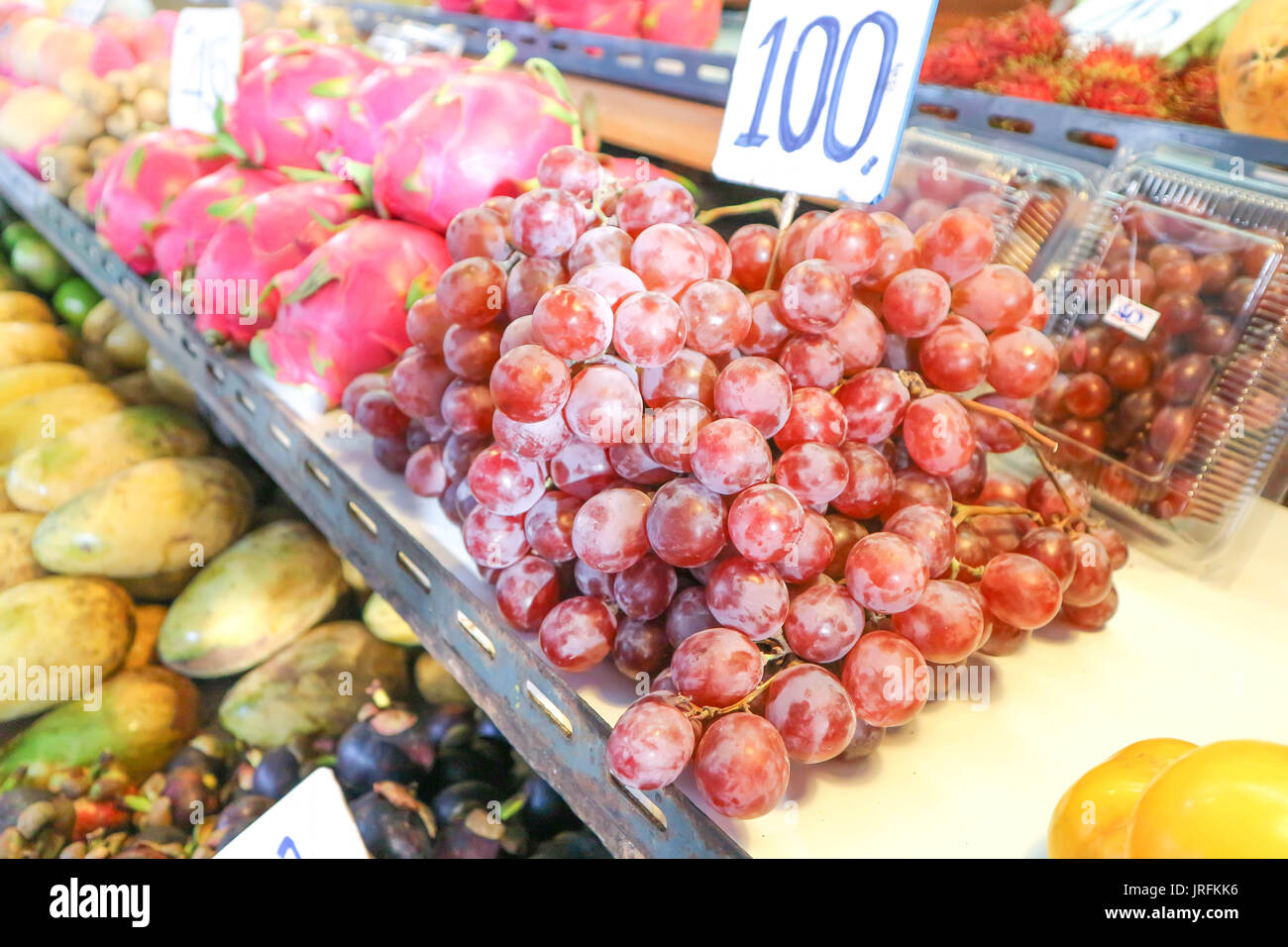 grape ,mango ,mangosteen and dragonfruit in the market Stock Photo - Alamy