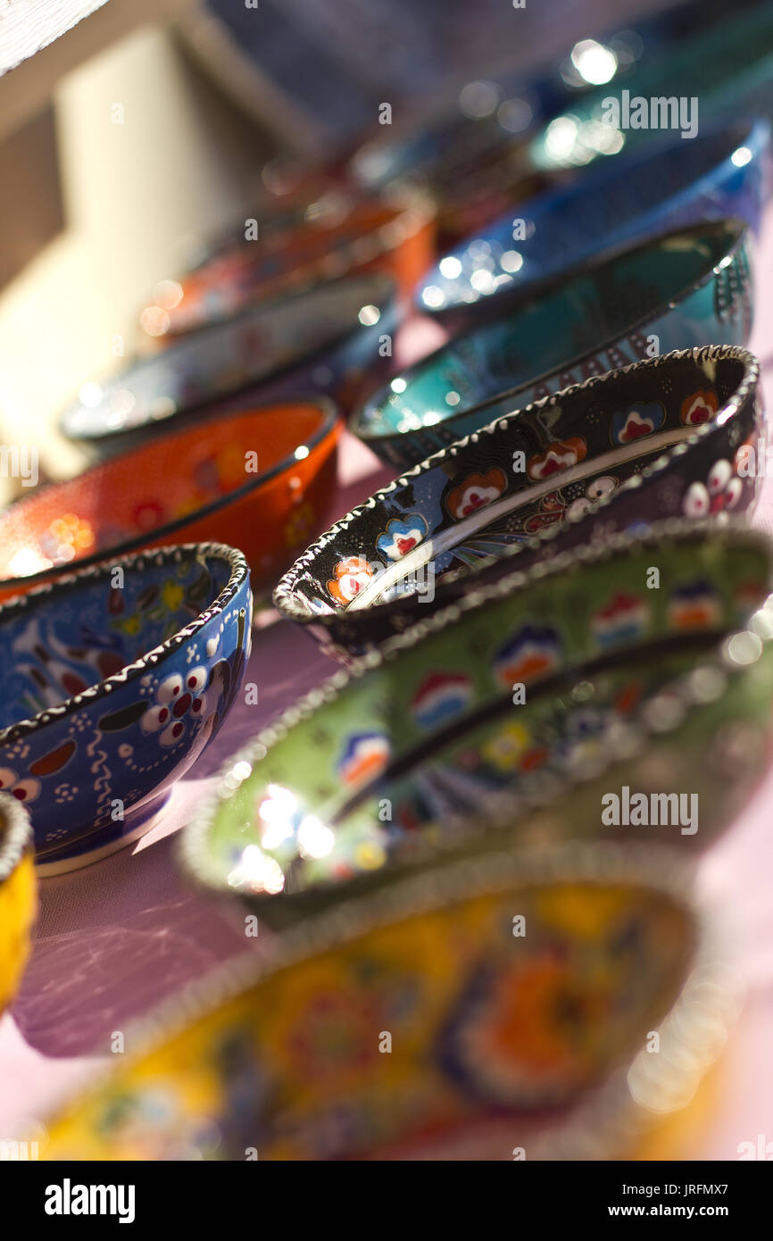 Traditional turkish ceramic dishes and tableware from the market Stock ...