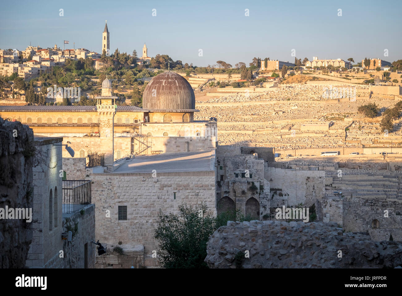 The Old City of Jerusalem and Mount Scopus at sunset with the Dome of ...