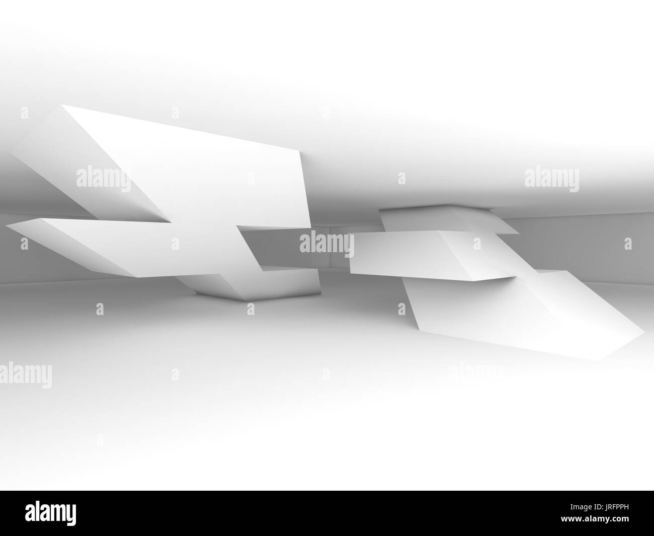 Abstract white empty interior background, polygonal shaped columns and ...