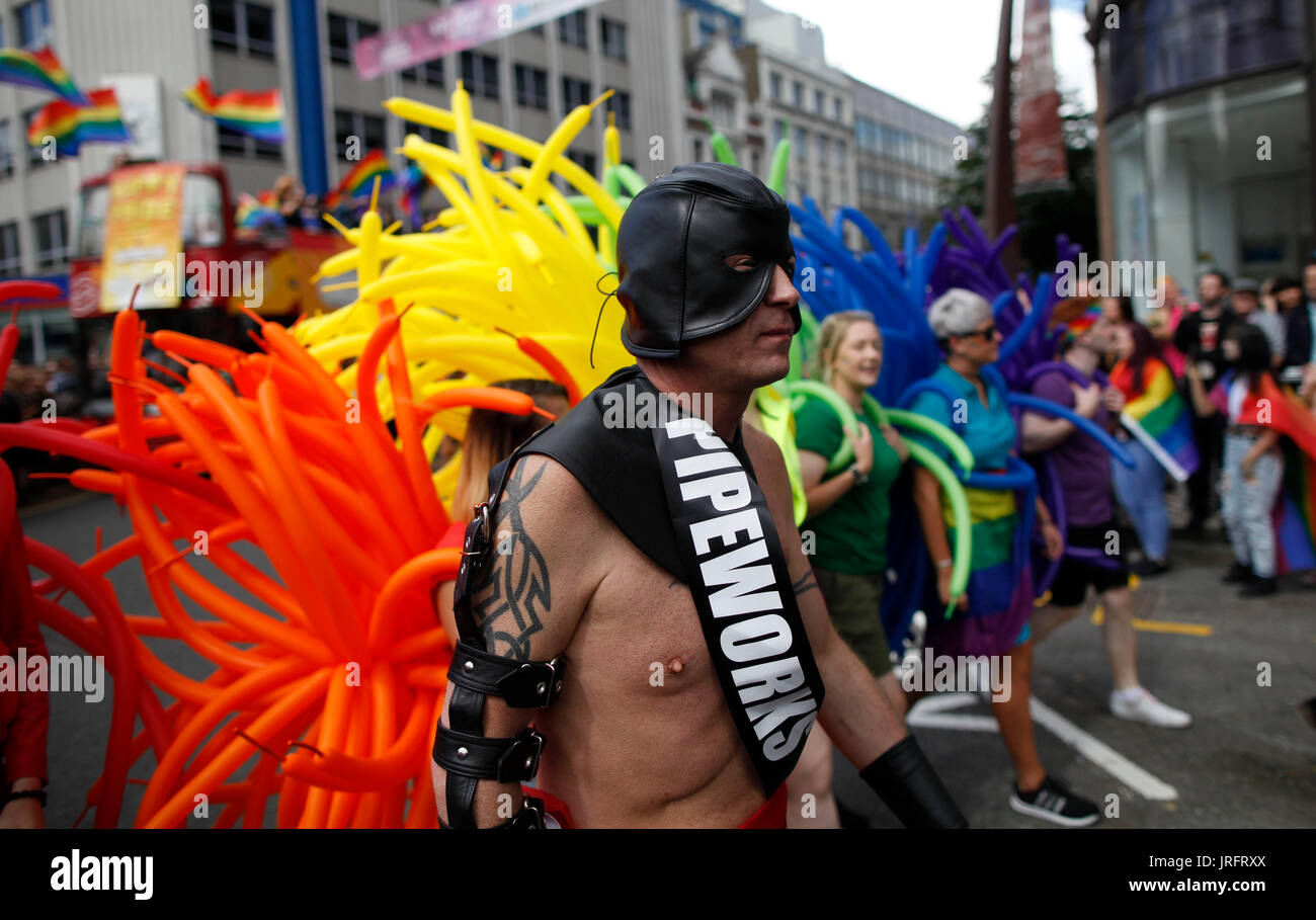 The Pride parade as it makes it's way through Belfast city centre Stock ...