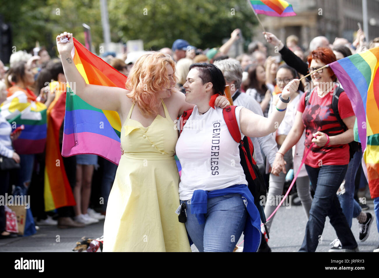 The Pride parade as it makes it's way through Belfast city centre Stock ...