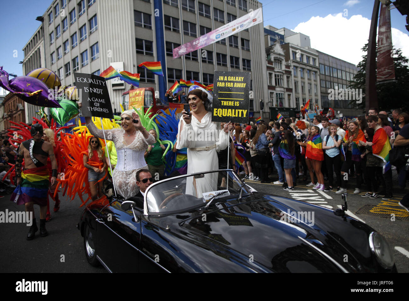 The Pride parade as it makes it's way through Belfast city centre Stock ...
