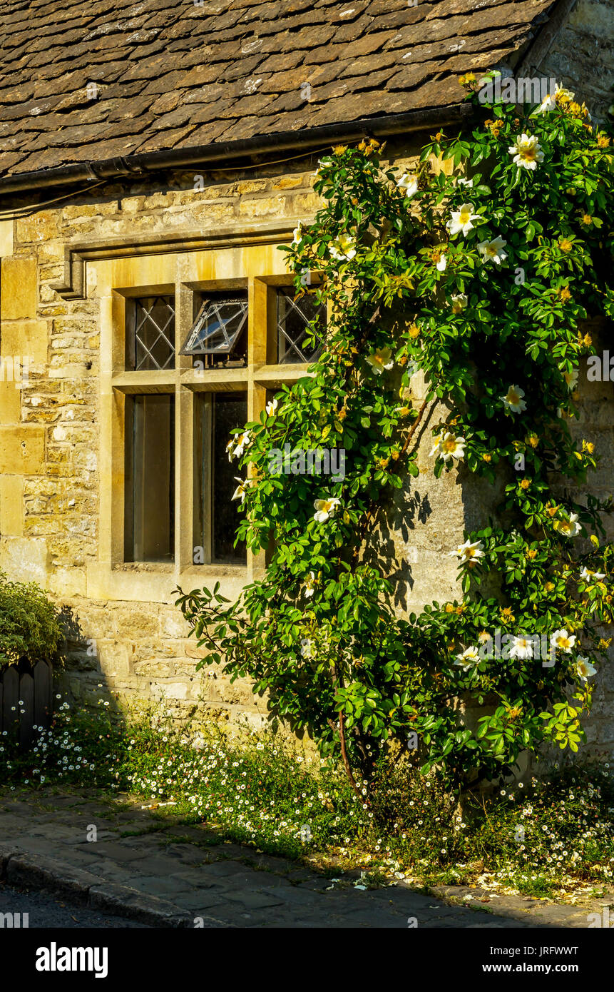 Old wooden window in a historic building, characteristic stone facade ...