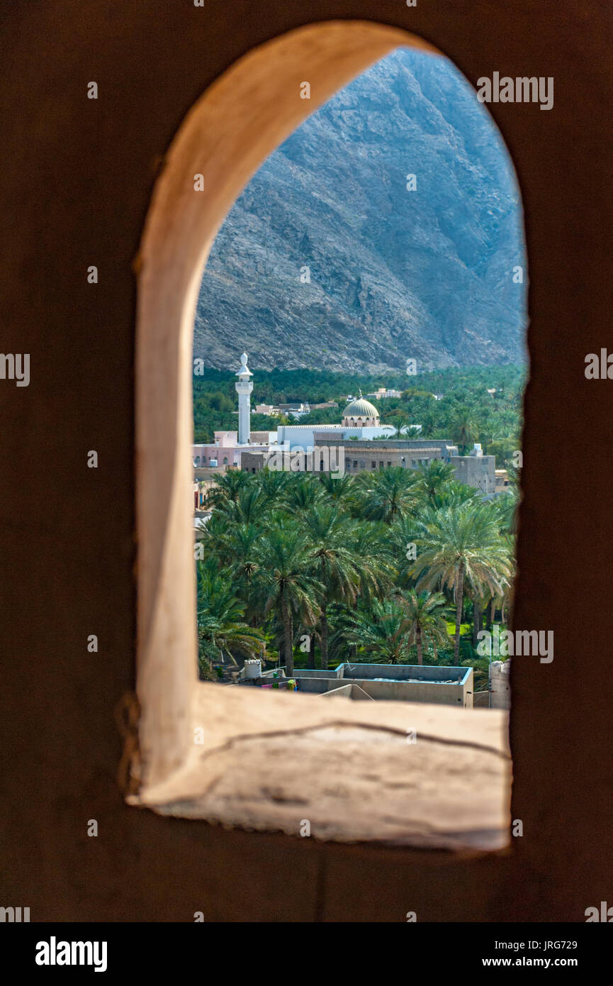 Oman- Nakhal Fort - view through arched window Stock Photo - Alamy
